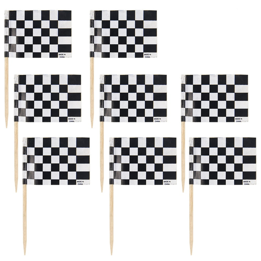 Masteelf Black Checkered Flag Cupcake Toppers Paper Cake Decor for ...