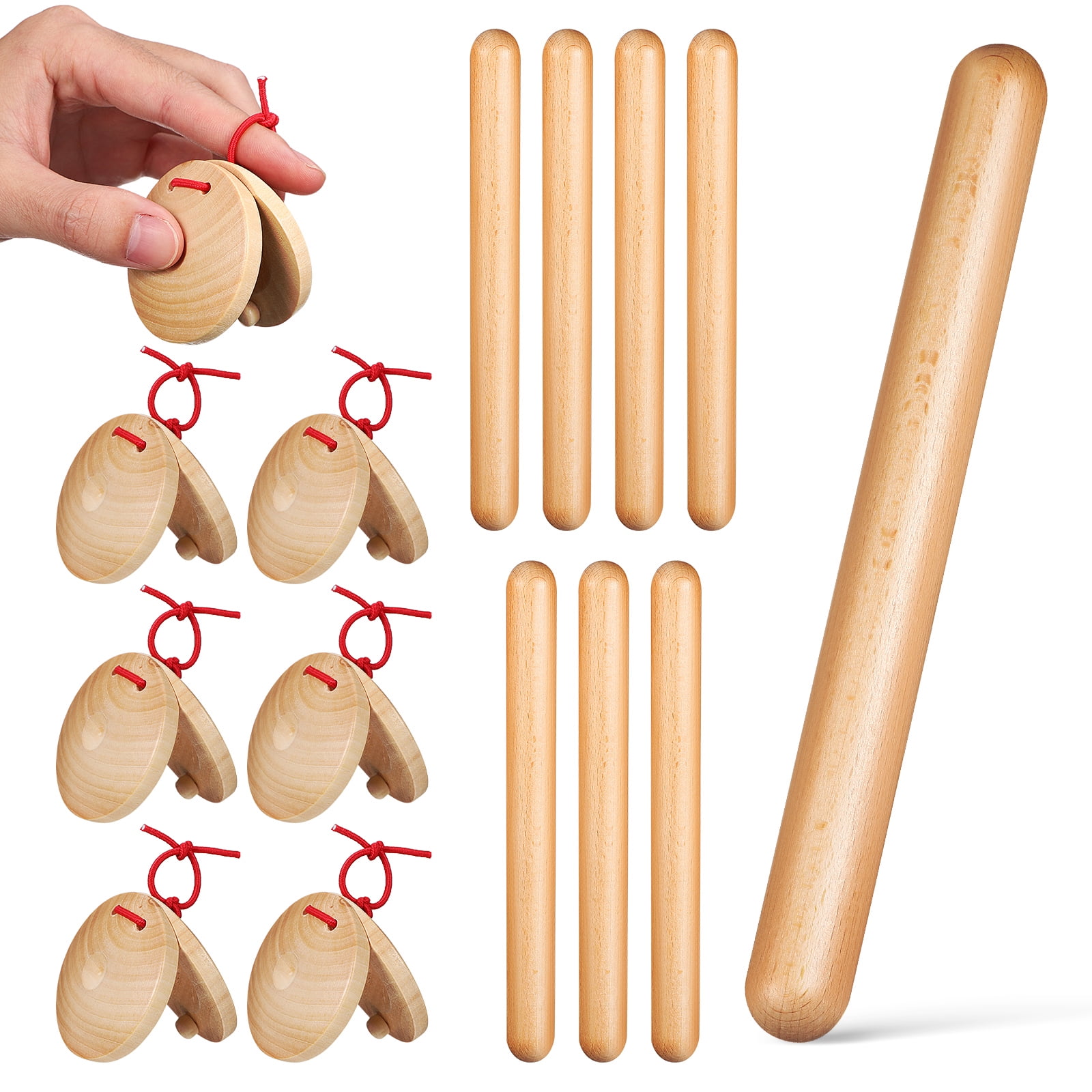 Mutmorningal 4 Pairs Wood Rhythm Musical Sticks with 4 Pairs Wooden ...