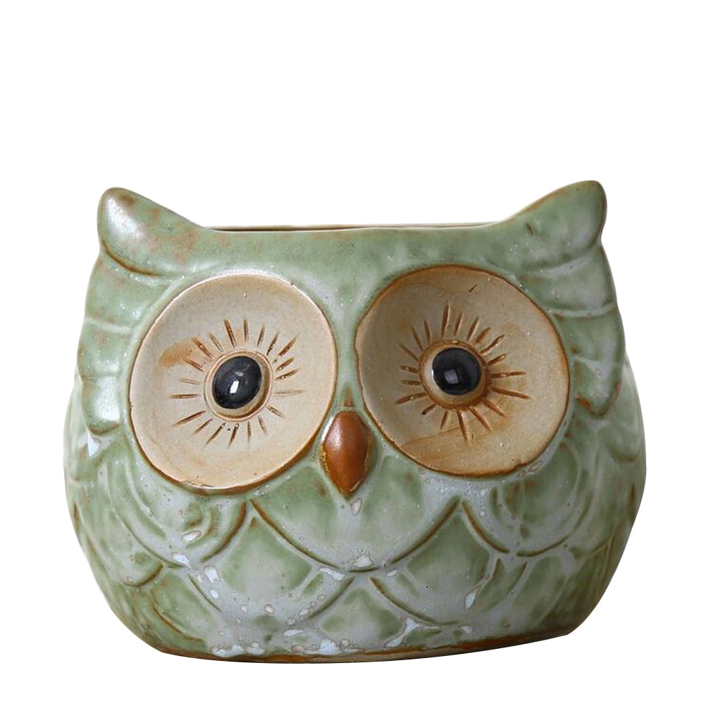 Mutmorningal Ceramic Owl Planter Pot Flower Container Bonsai Holder ...