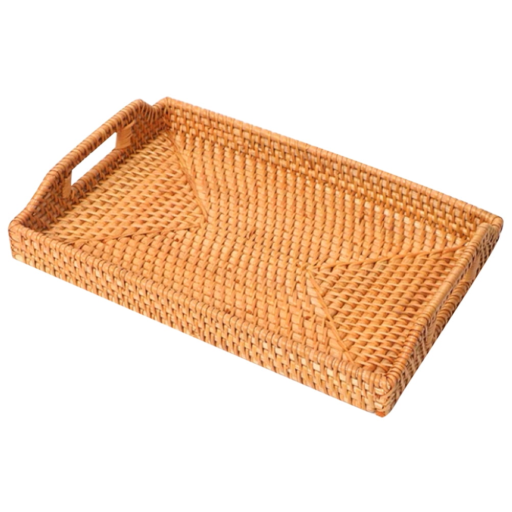 Mutmorningal Woven Bread Tray with Handle Desktop Display Storage ...
