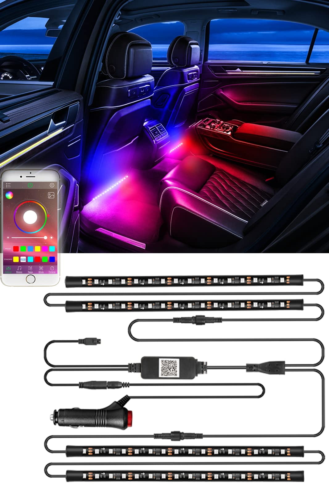 Muto-Beam Car Strip Light MMF7 4pcs Multicolor Music LED Atmosphere Car ...