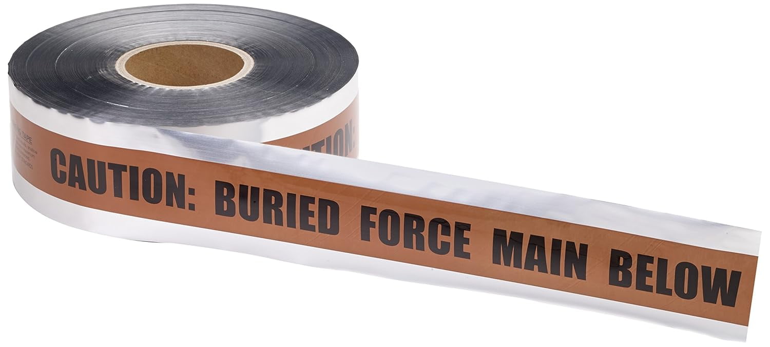 Mutual 17774 Polyethylene Underground Force Main Detectable Marking Tape, 1000' Length x 2 ...