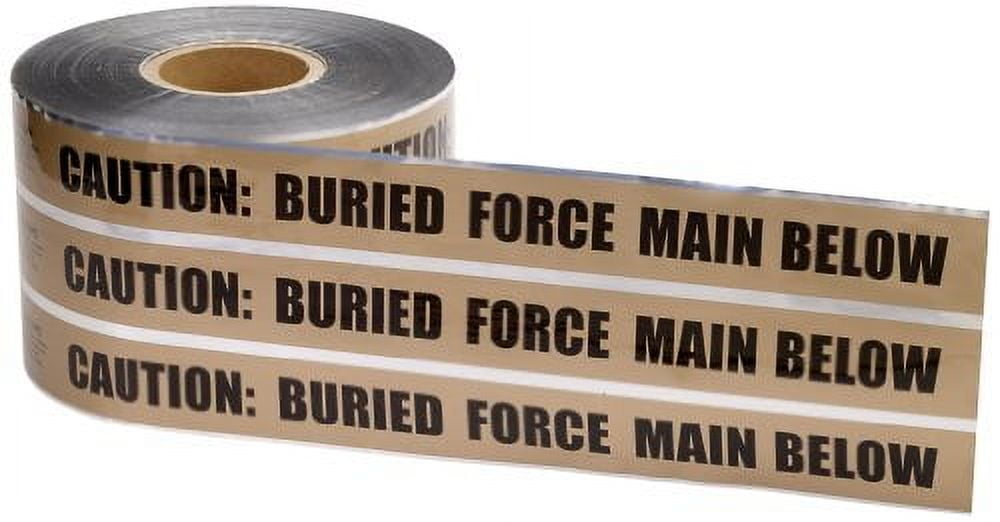 Mutual 17774 Polyethylene Underground Force Main Detectable Marking Tape, 1000' Length x 6 ...