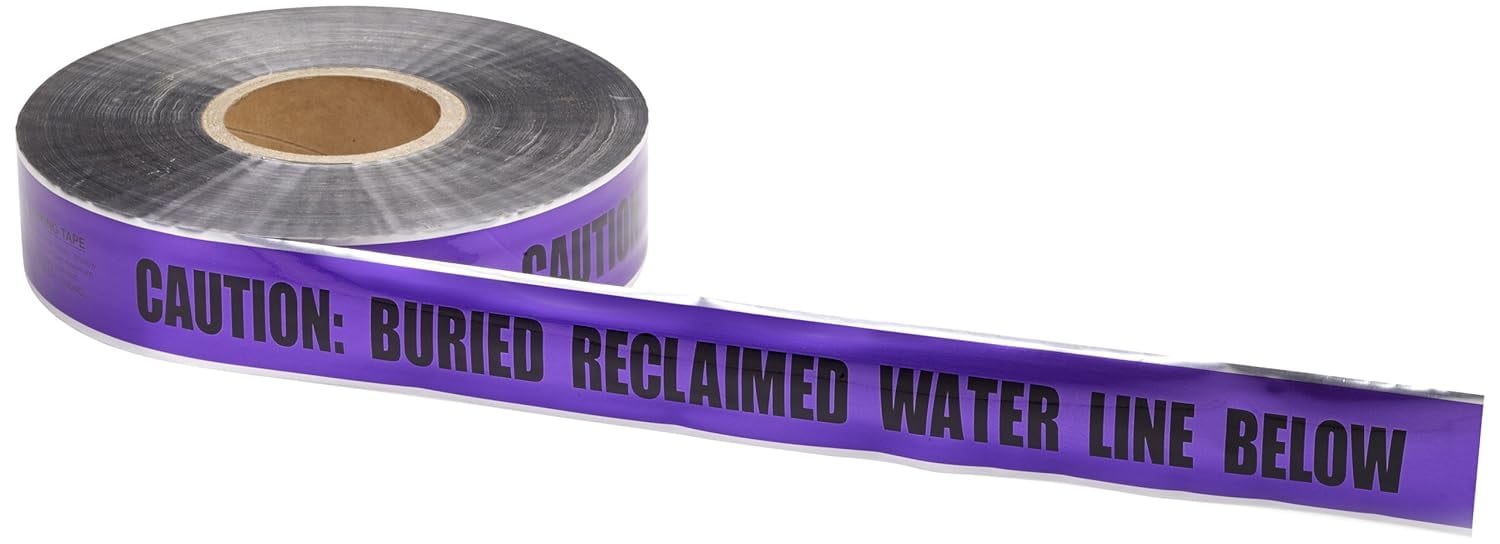 Mutual 17774 Polyethylene Underground Reclaimed Water Detectable Marking Tape, 1000' Length x 2 ...