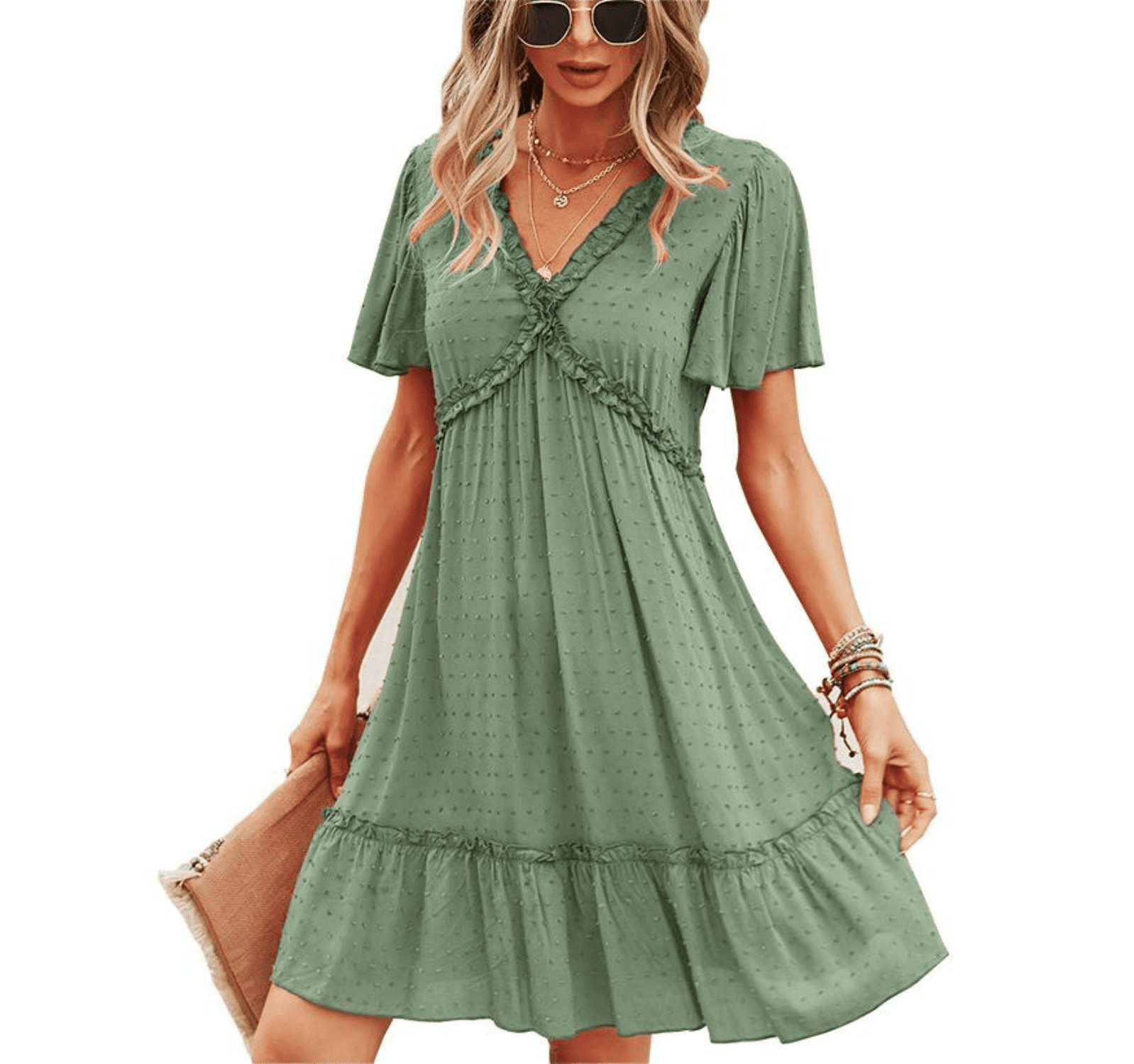 Mutural Summer Beach Dress Ladies Short Sleeve Solid Color Purfle Lace ...