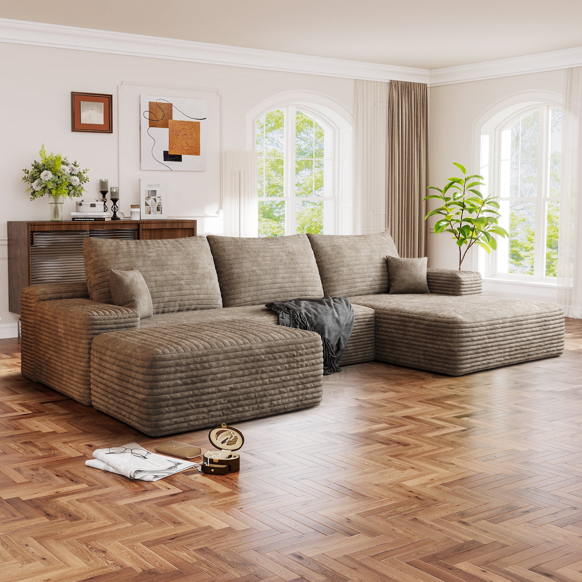 Muumblus 107" Cloud Sectional Sofa with Right Chaise, Cozy U-Shaped ...