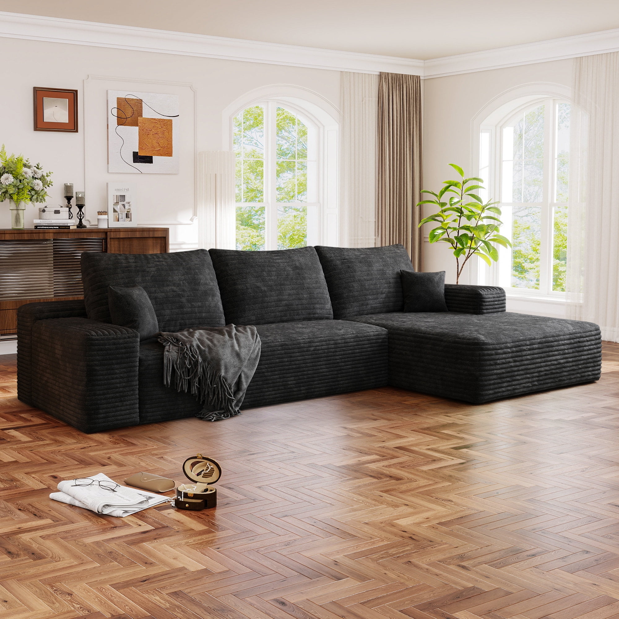 Muumblus 107" Cloud Sectional Sofa with Right Chaise, Cozy L-Shaped ...