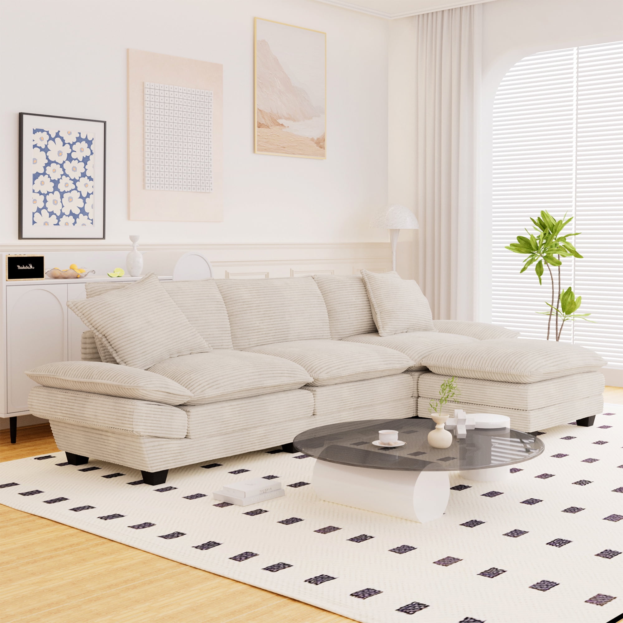 Muumblus 108" Sectional Sofa with Ottoman, L-Shaped Sleeper Sofa ...