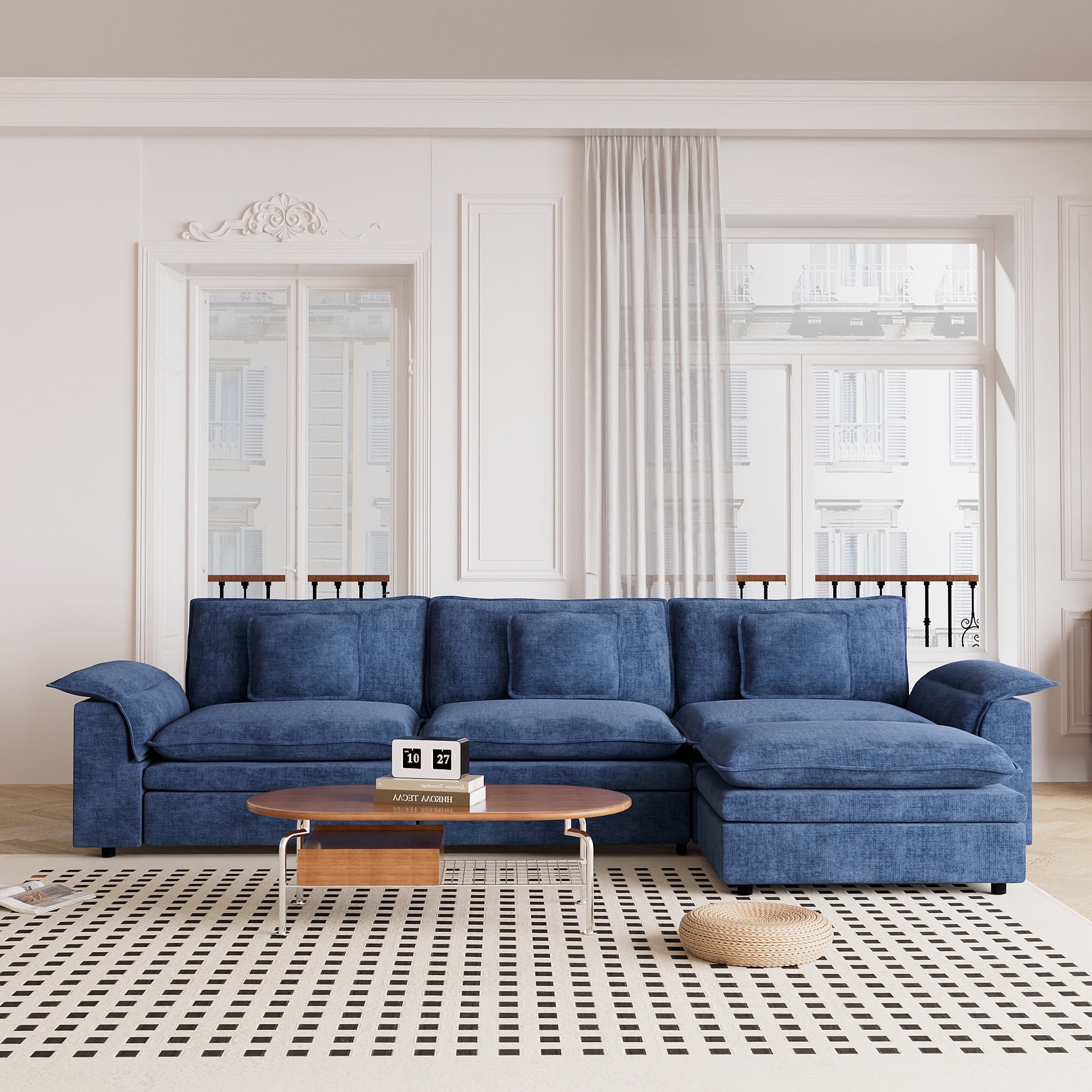 Muumblus 124" W Modular Sectional Sofa with Ottoman, L Shaped Couch ...