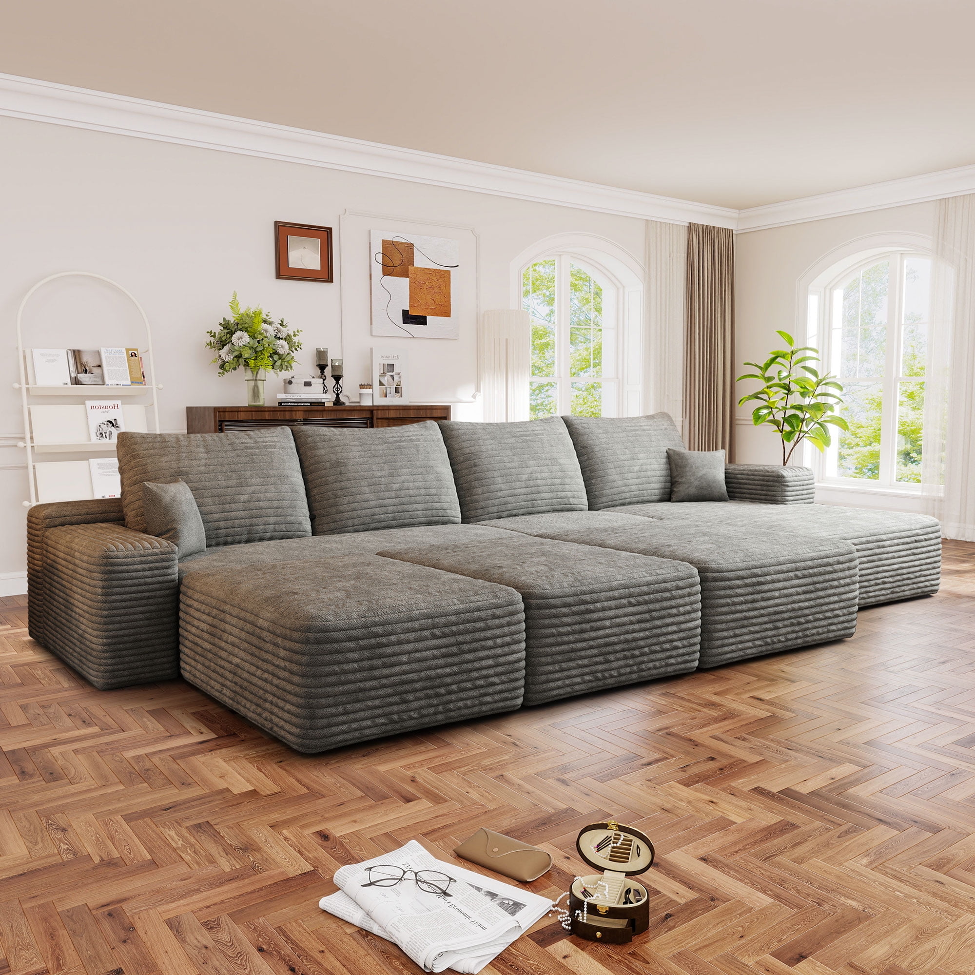 Muumblus 135" Cloud Sectional Sofa with Right Chaise, Oversized Cozy ...
