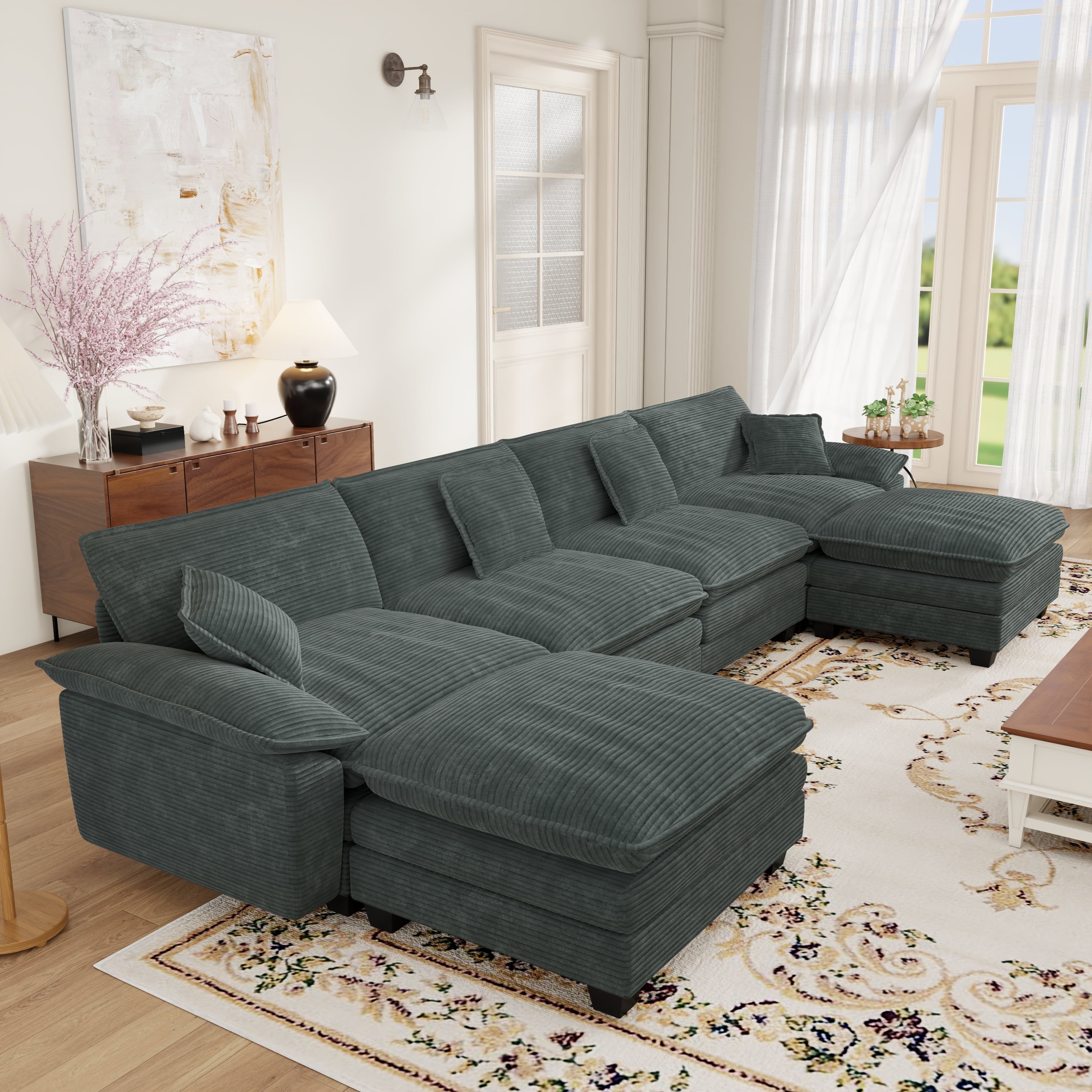 Muumblus Modular Sectional Sofa with 2 Ottoman, Oversize U-Shape Couch ...