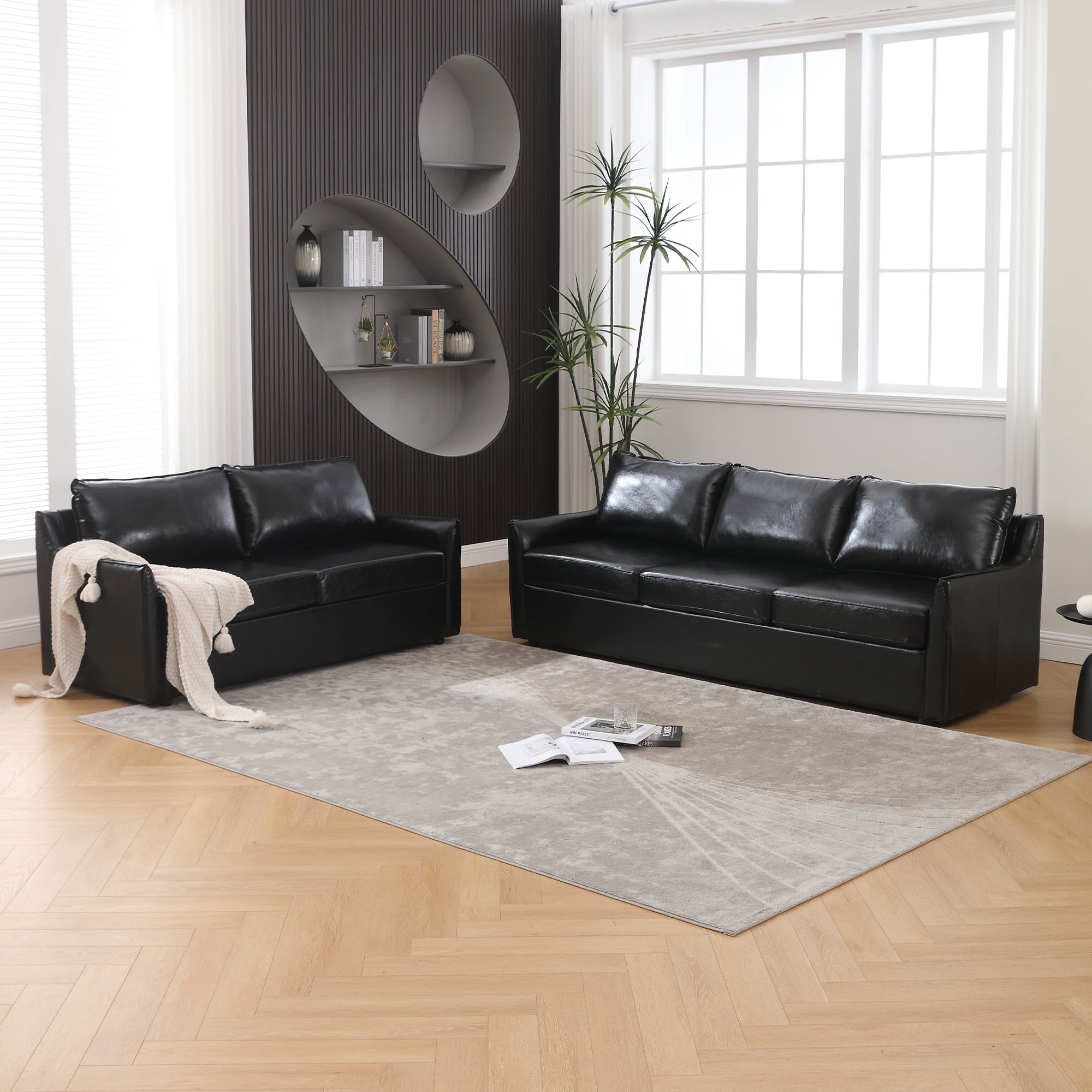 Muumblus 2 Pieces Modern Mid-Century Living Room Sofa Sets, Loveseat ...