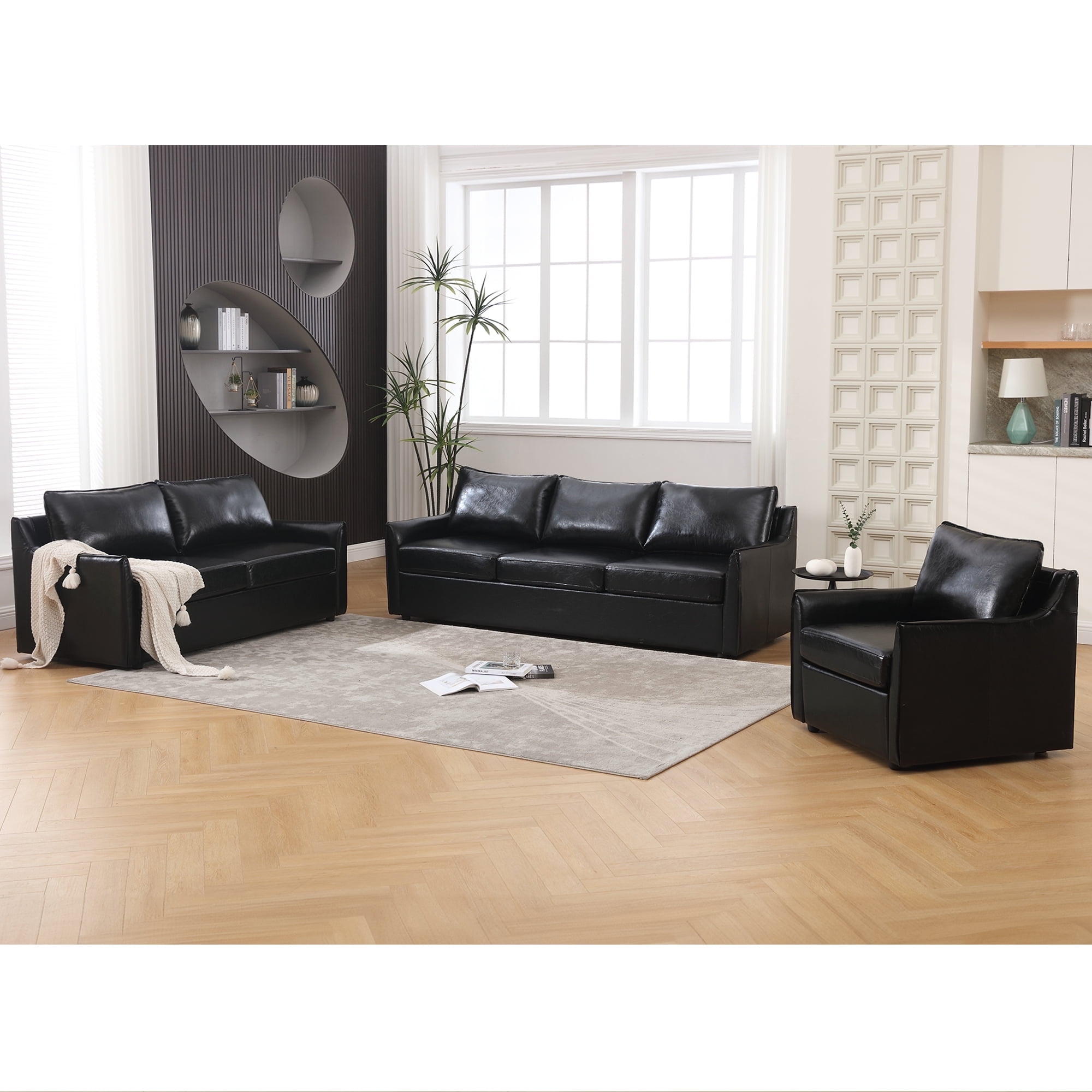 Muumblus 3 Pieces Modern Mid-Century Living Room Sofa Sets, Single Sofa ...