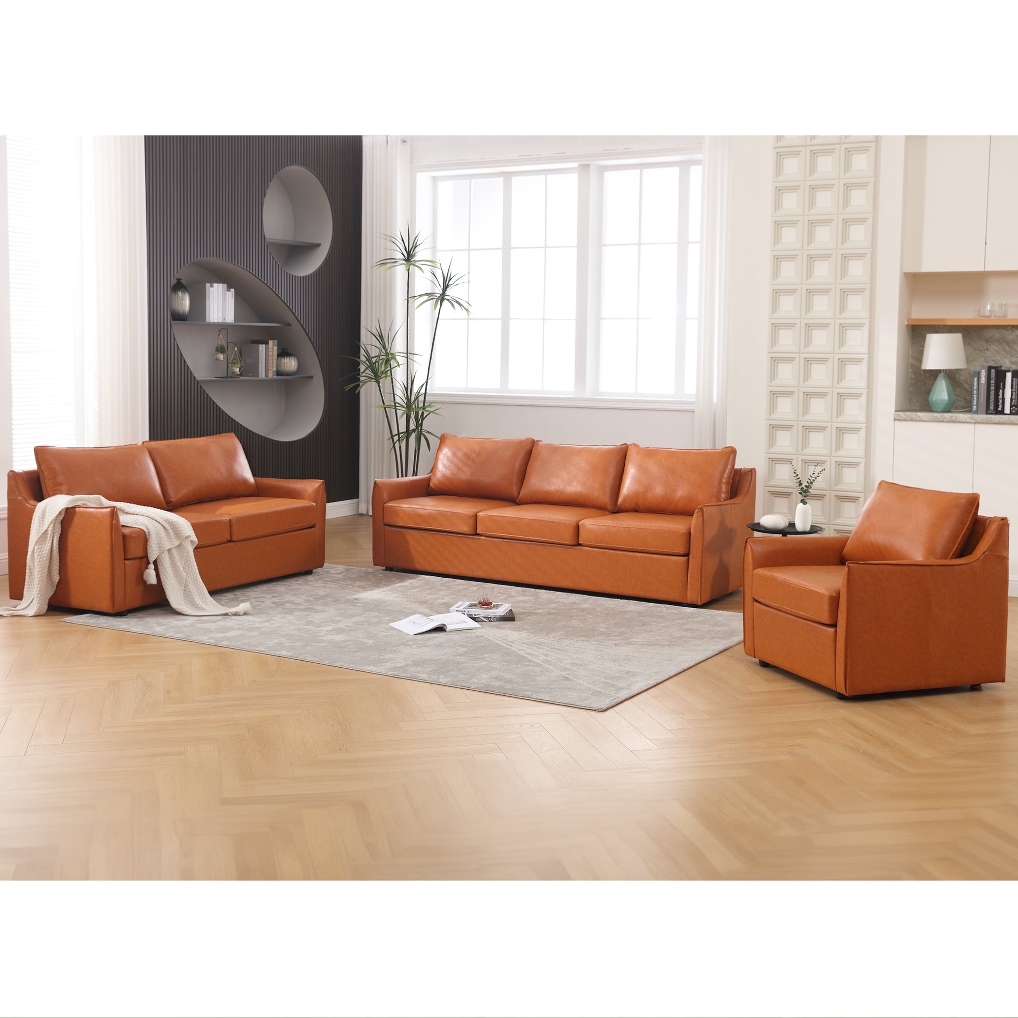 Muumblus 3 Pieces Modern Mid-Century Living Room Sofa Sets, Single Sofa ...