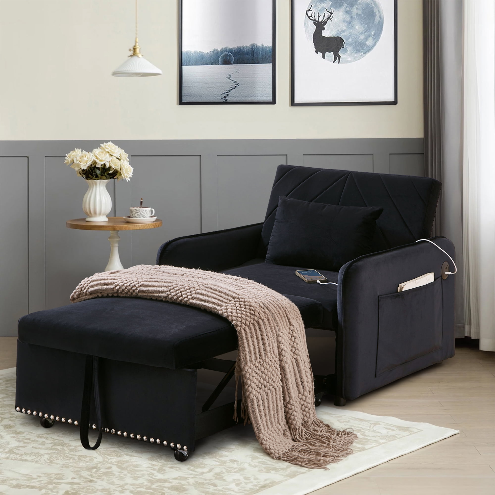 Muumblus 3-in-1 Convertible Sleeper Chair Bed, Indoor Lounge Chair with ...