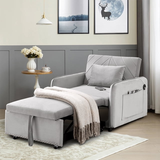 Muumblus 3-in-1 Convertible Sleeper Chair Bed for Adult, Indoor Lounge ...