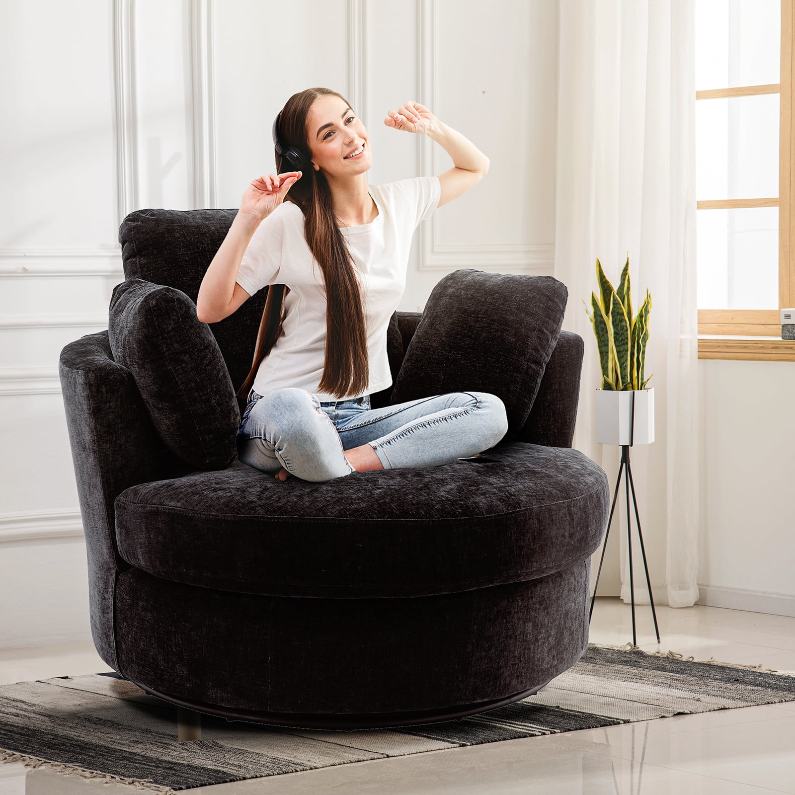 Muumblus 42.2"W Chenille Swivel Chair, Modern Oversize Armchair Comfy Club Chair Sherpa Chir for ...