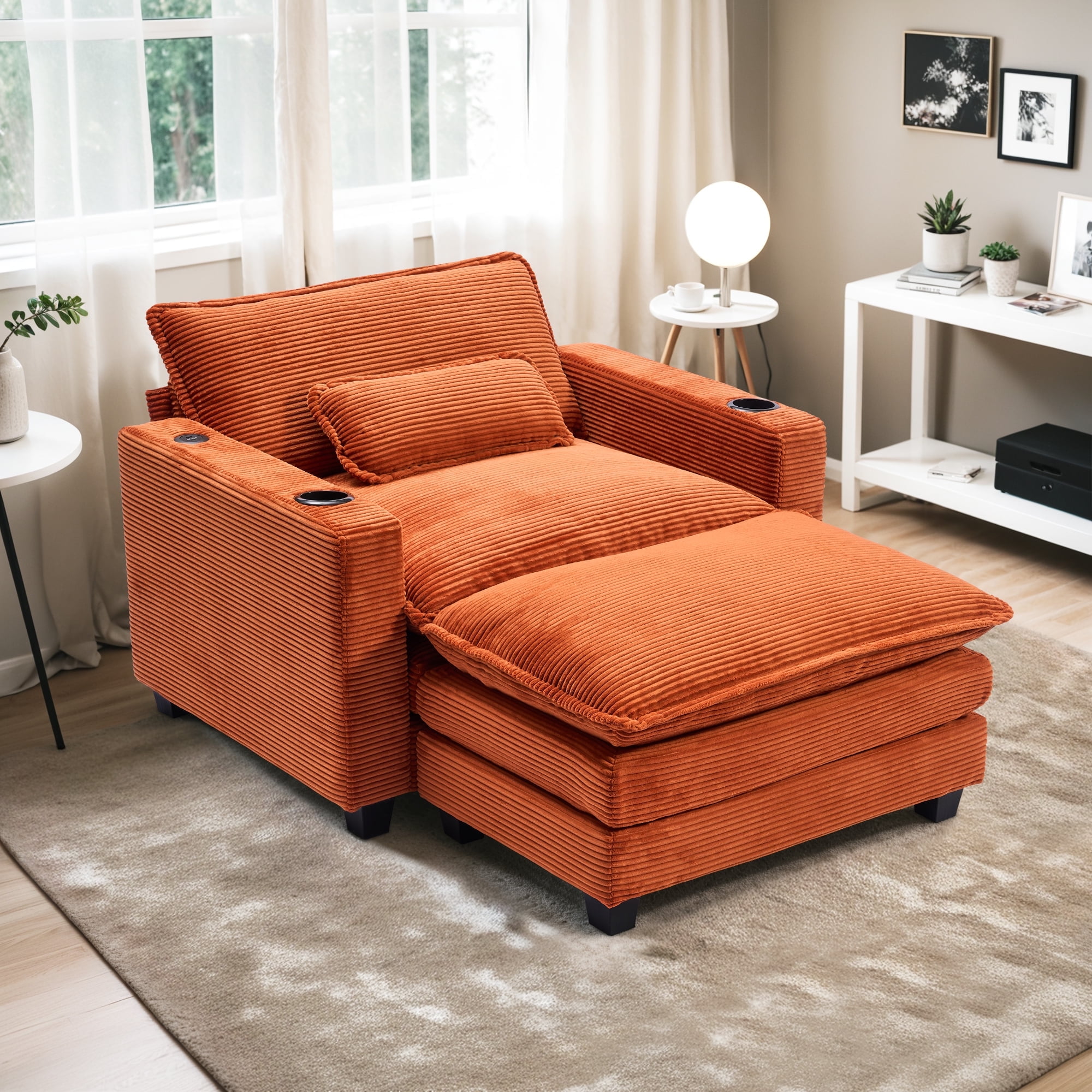 Muumblus 45.5" Oversized Lounge Accent Chair with Ottoman, Indoor Comfy Corduroy Armchair with ...