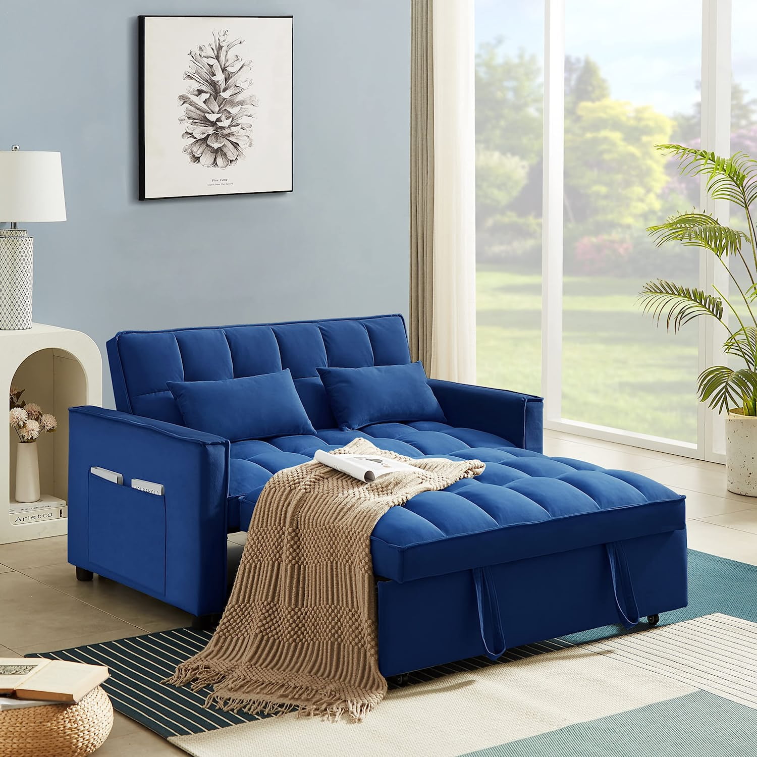"Muumblus 55"" Convertible Futon Pull Out Loveseat Sofa Bed, Velvet ...