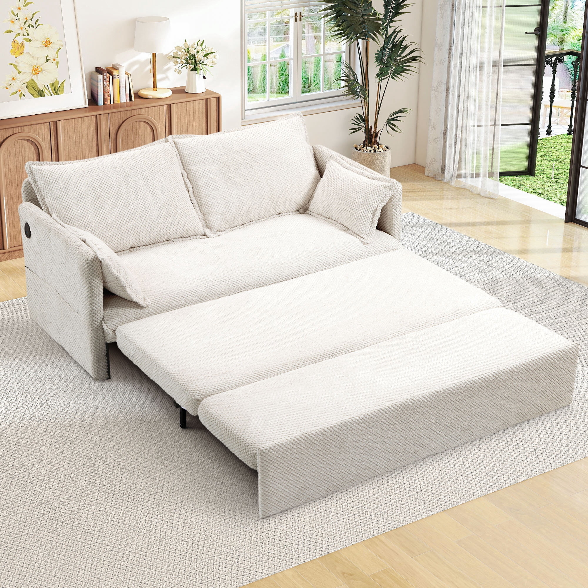 Muumblus 59.5" Full Size Futon Sofa Bed, Convertible Couch Bed with USB ...