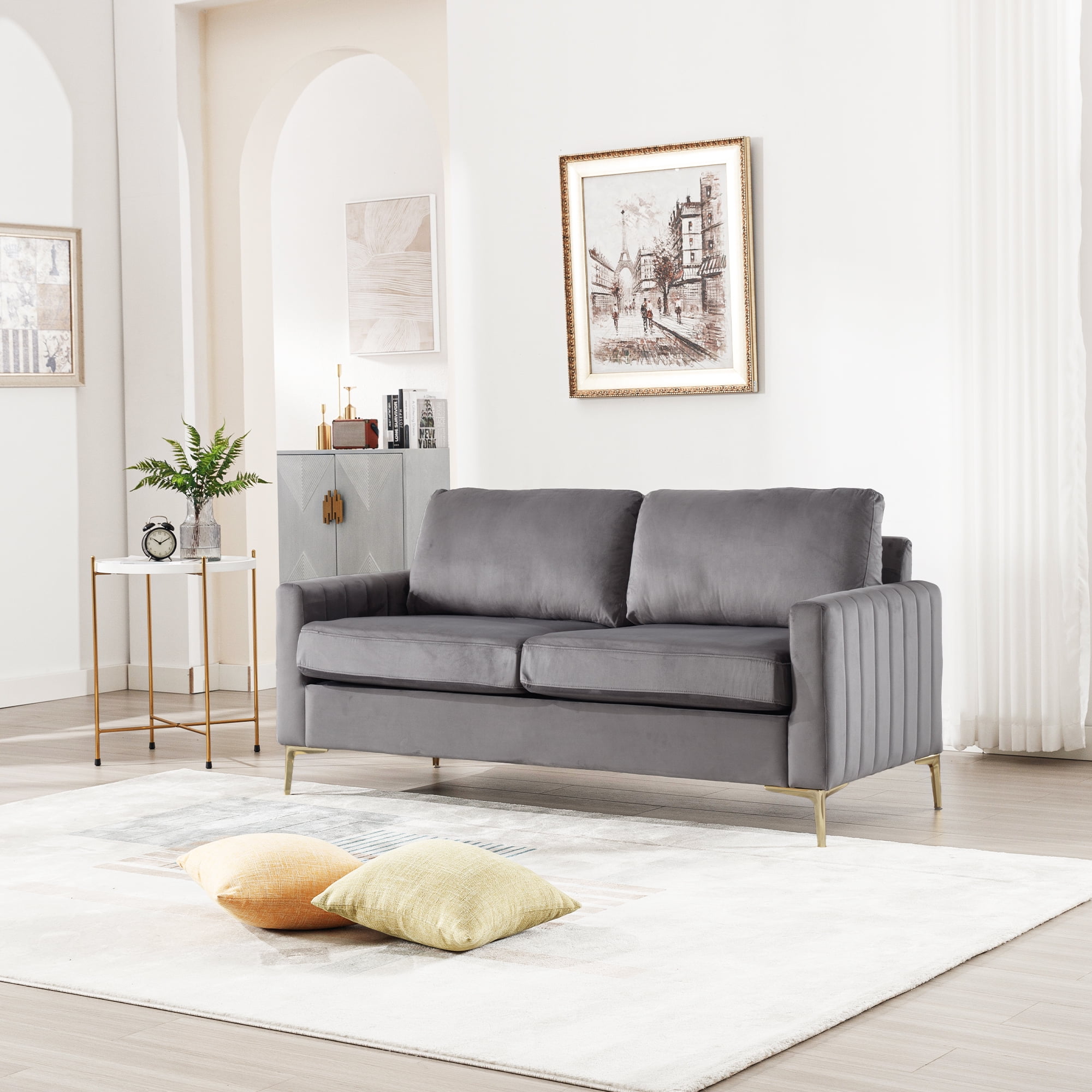 Muumblus 65 inch Loveseat Sofa 2 Seater Sofa for Small Space Tufted Velvet Couch Mid Century Modern Small Couches for Living Room Bedroom Dark