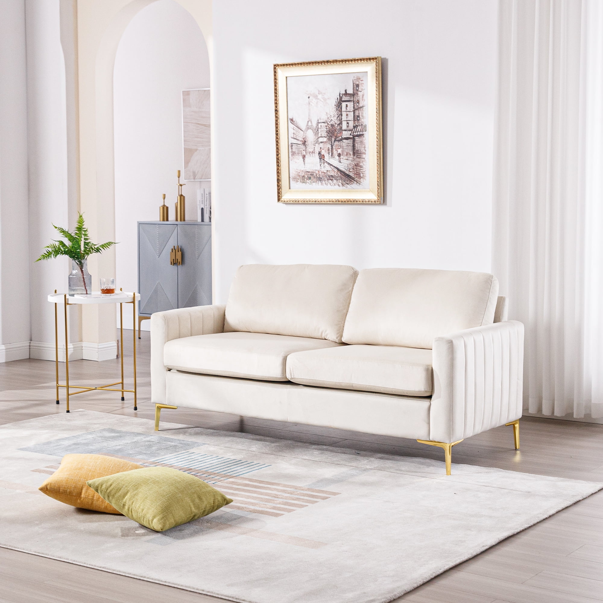 Muumblus 65 inch Tufted Velvet 2 Seater Loveseat Sofa, Fabric Filled ...