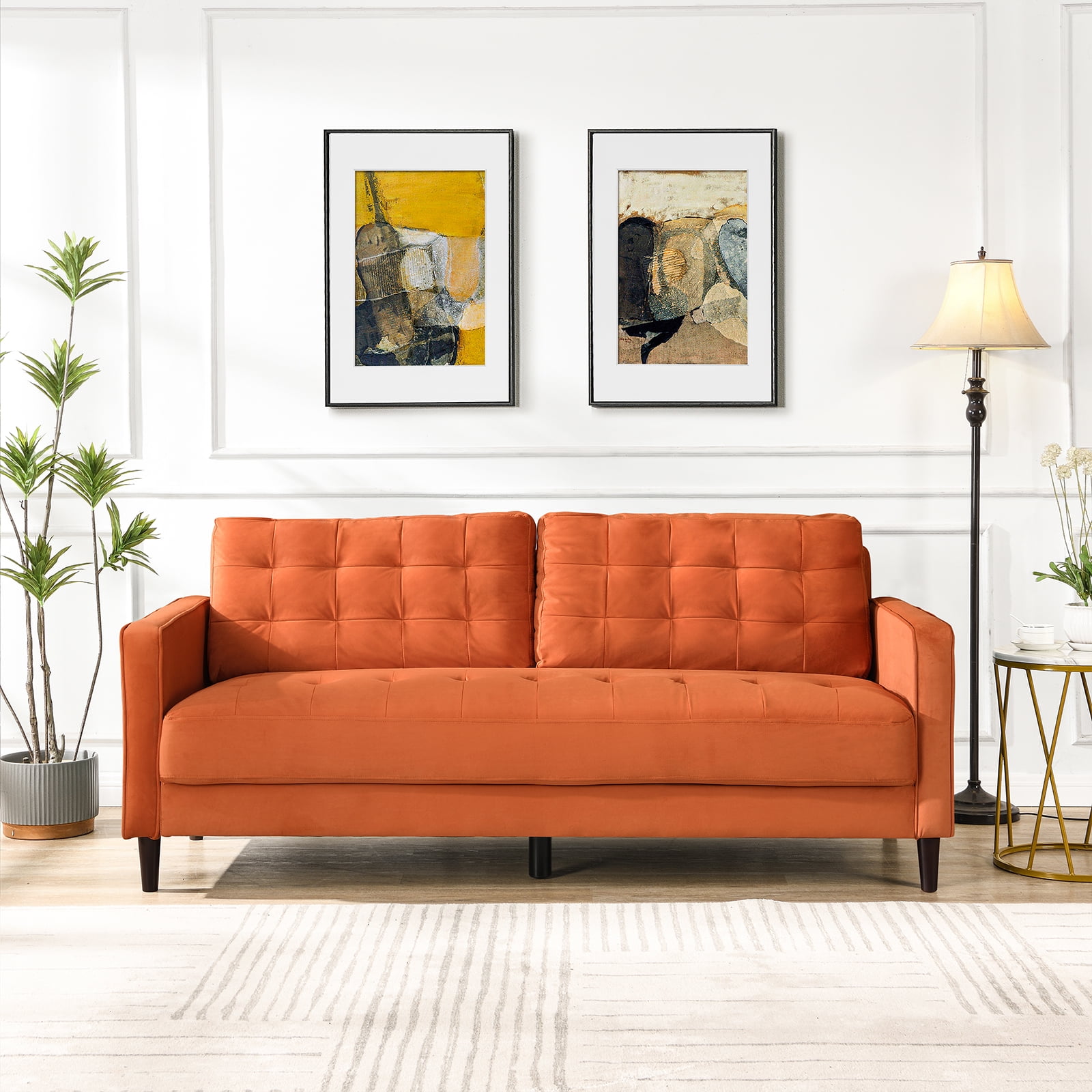 Muumblus 75 " Velvet Sofa for Living Room, Modern Tufted Upholstered ...