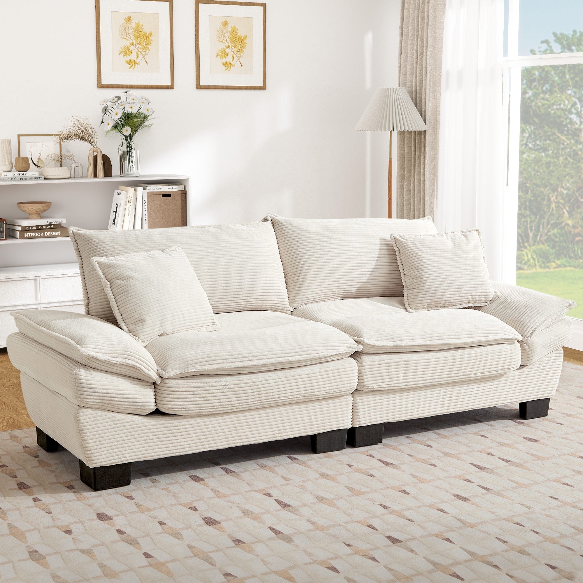 Muumblus 80"L Corduroy Deep Seat Sofa, Upholstered 3-Seater Sleeper ...