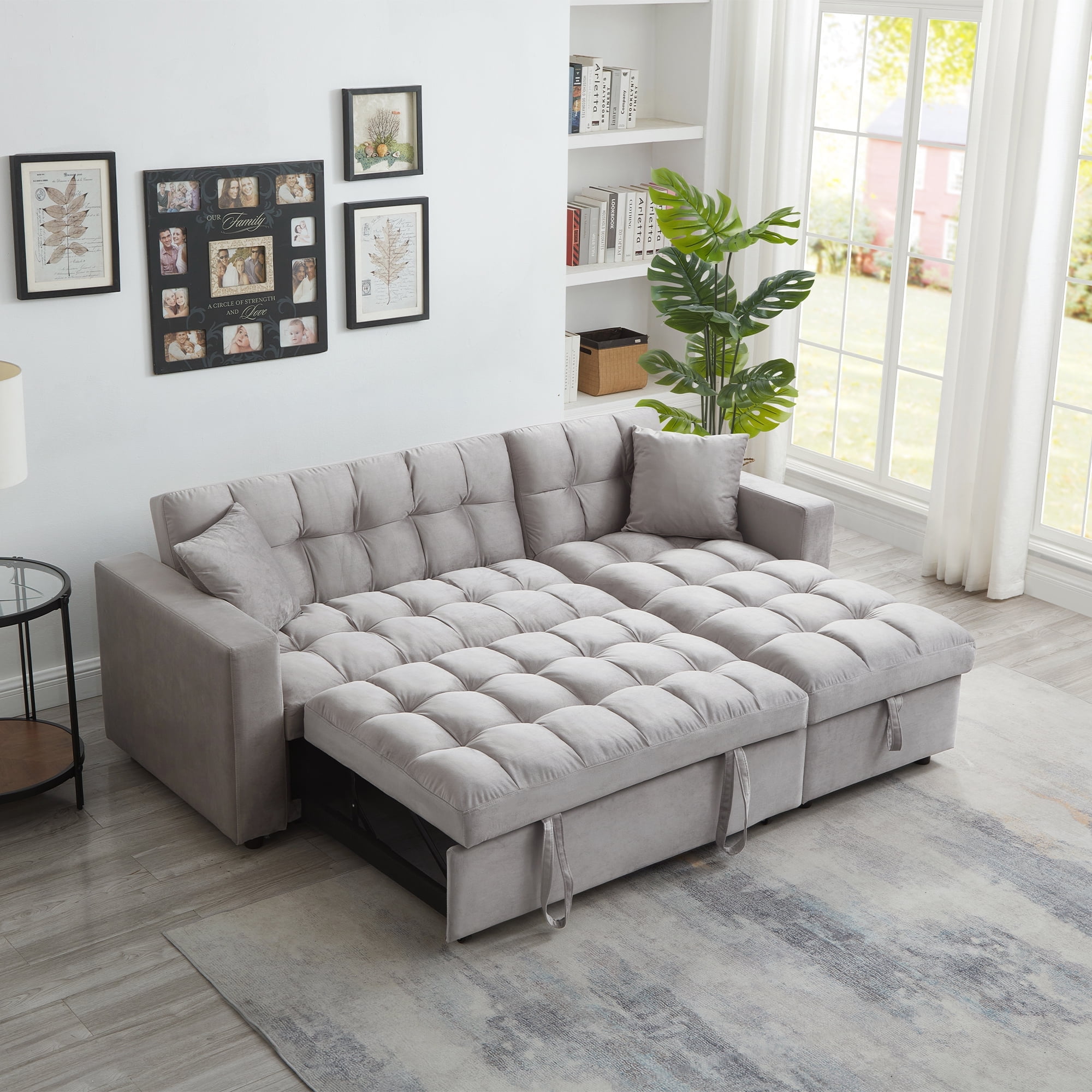 Muumblus 84 Reversible Corner Sofa Bed Modern Convertible Sleeper with Storage Velvet Sectional Couch Walmart