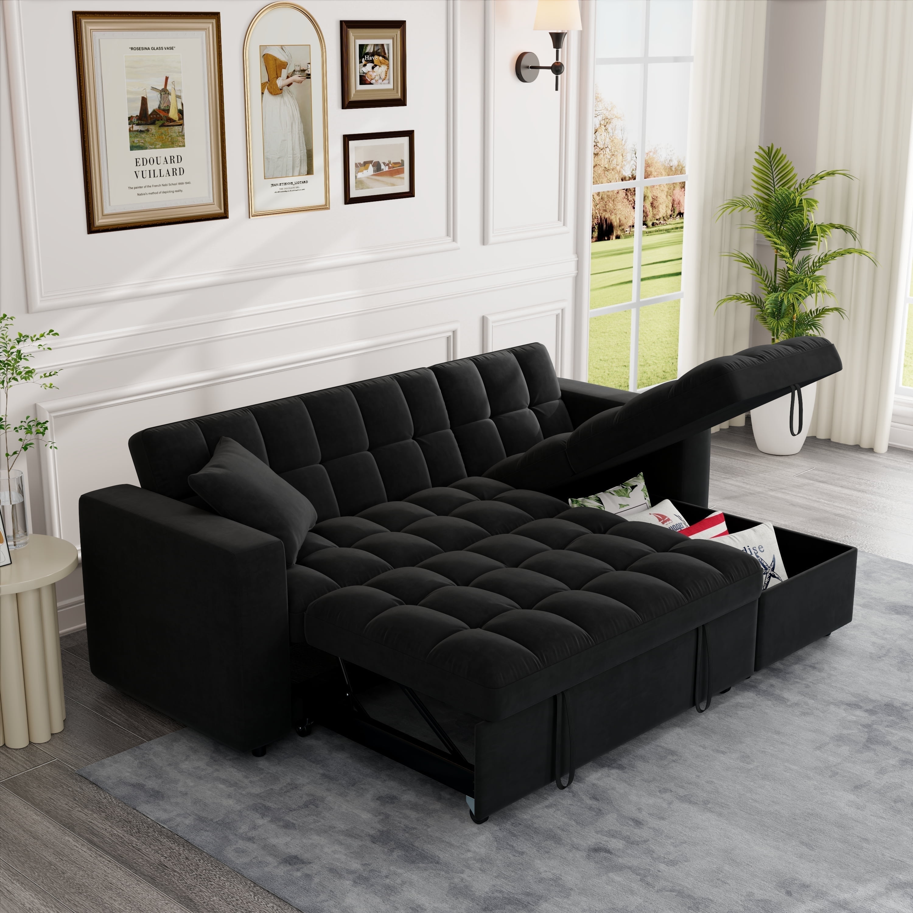 Muumblus 84" Queen Size Convertible Sectional Sleeper Sofa with Storage ...