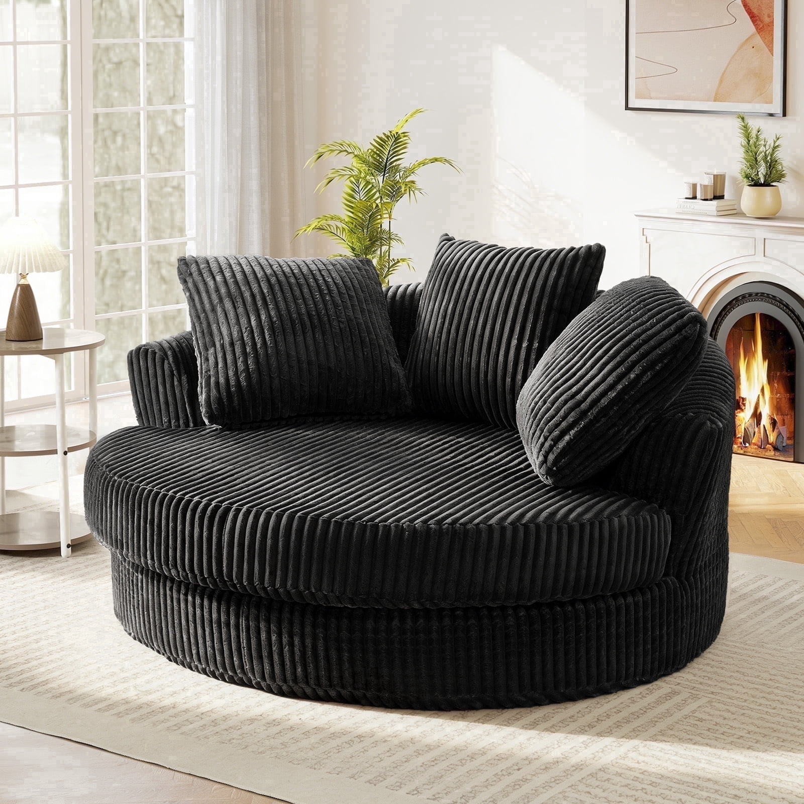 Muumblus Chenille Swivel Accent Barrel Chair Set of 2, Oversized Comfy ...