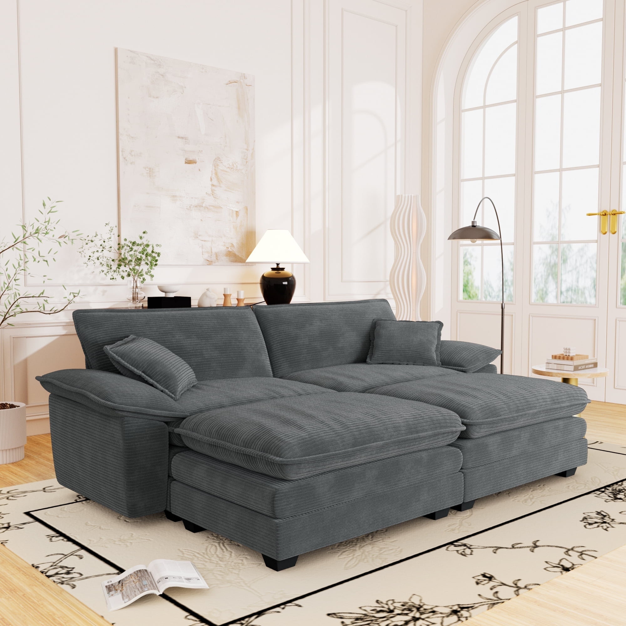 Muumblus Comfy Modular Sectional Sofa with 2 Ottoman, Deep Seat 80.5 ...