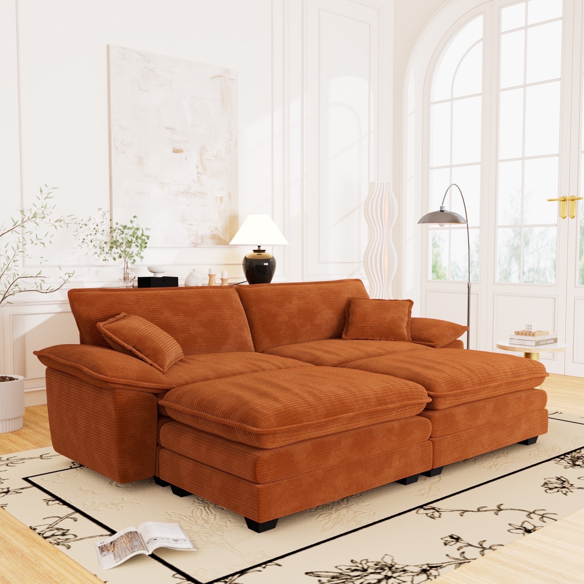 Muumblus Comfy Modular Sectional Sofa with 2 Ottoman, Deep Seat 80.5 ...