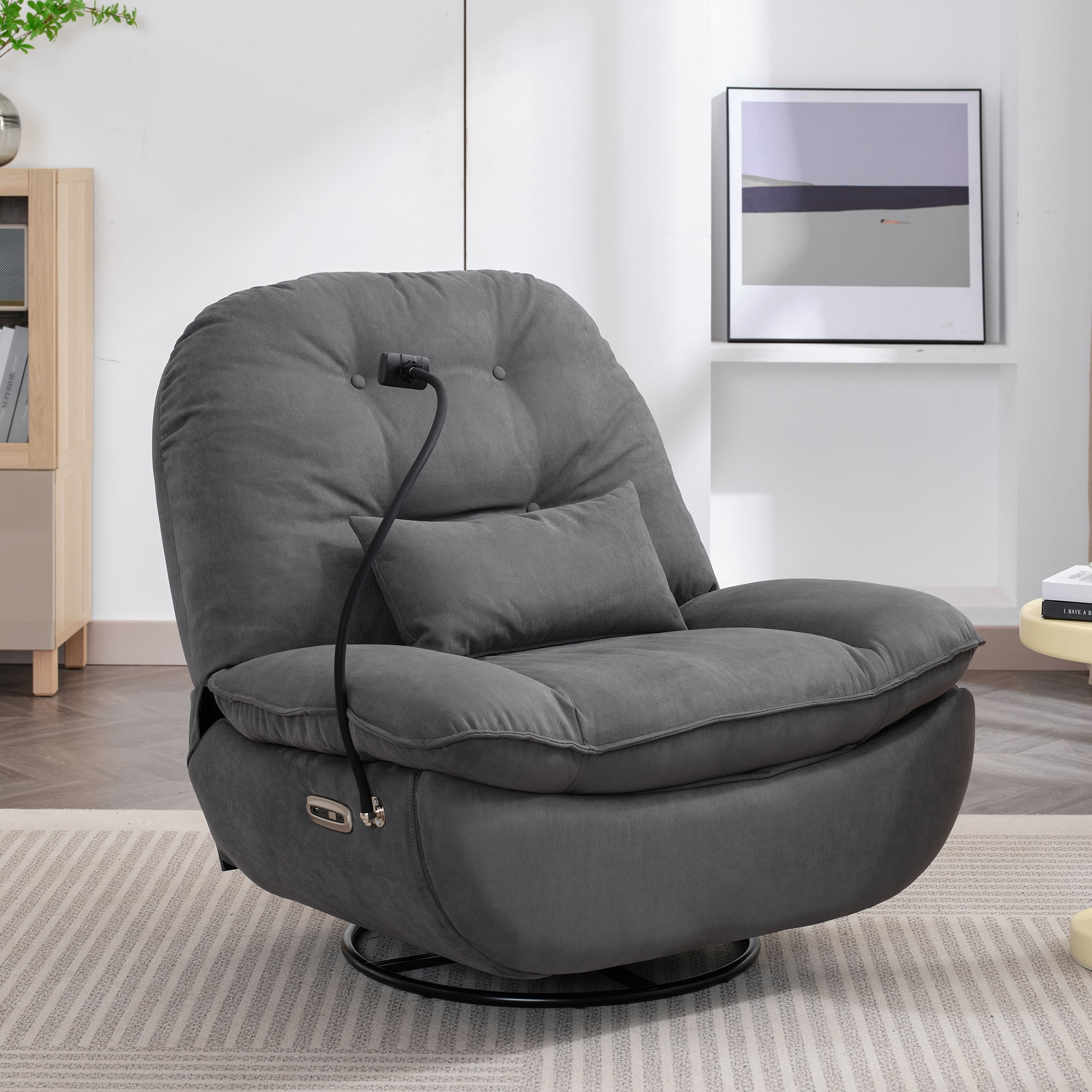 Muumblus Electric Recliner Chair with Bluetooth, USB Port, Gray Linen ...
