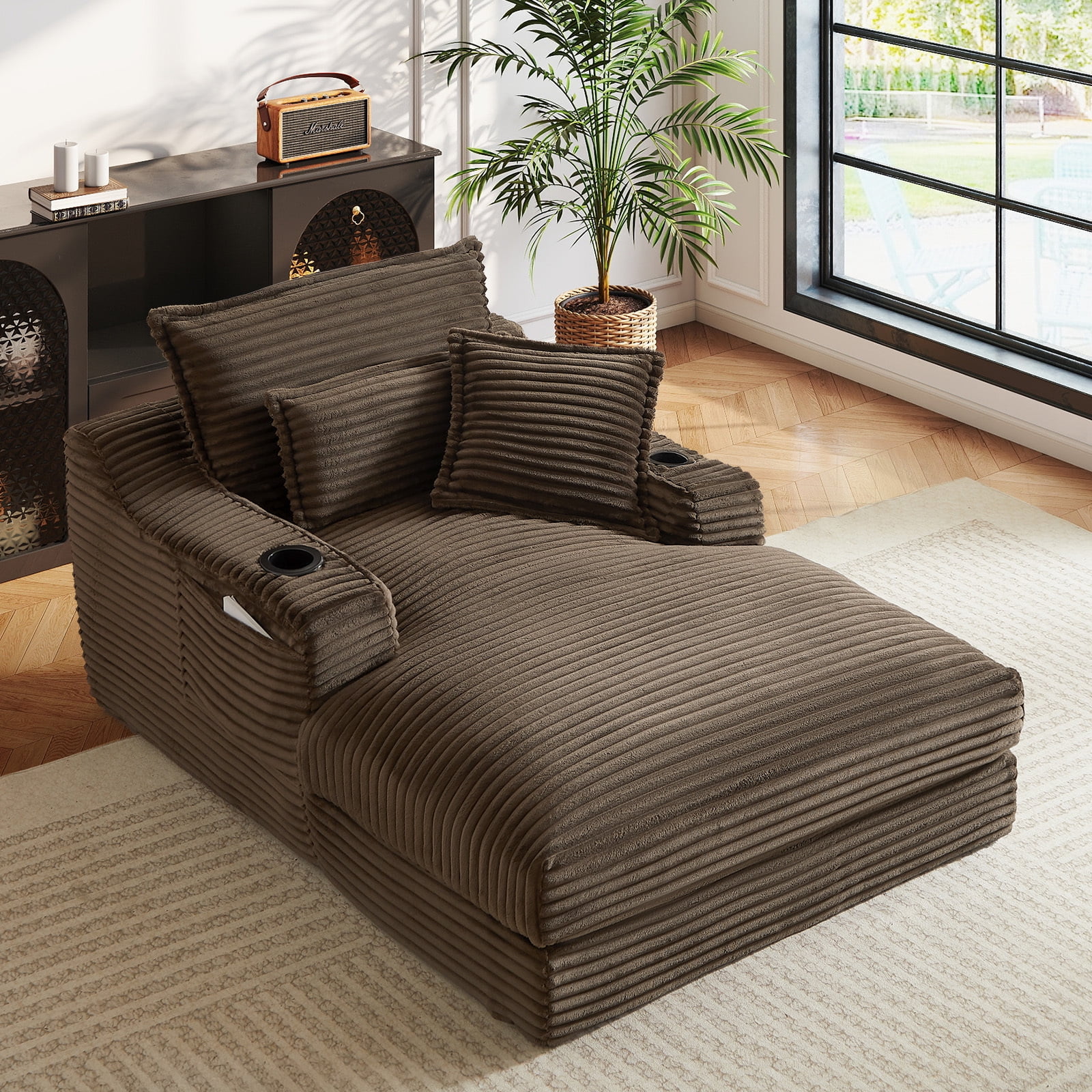 Muumblus Indoor Chaise Lounge with Cup Holders, No Assembly Required ...