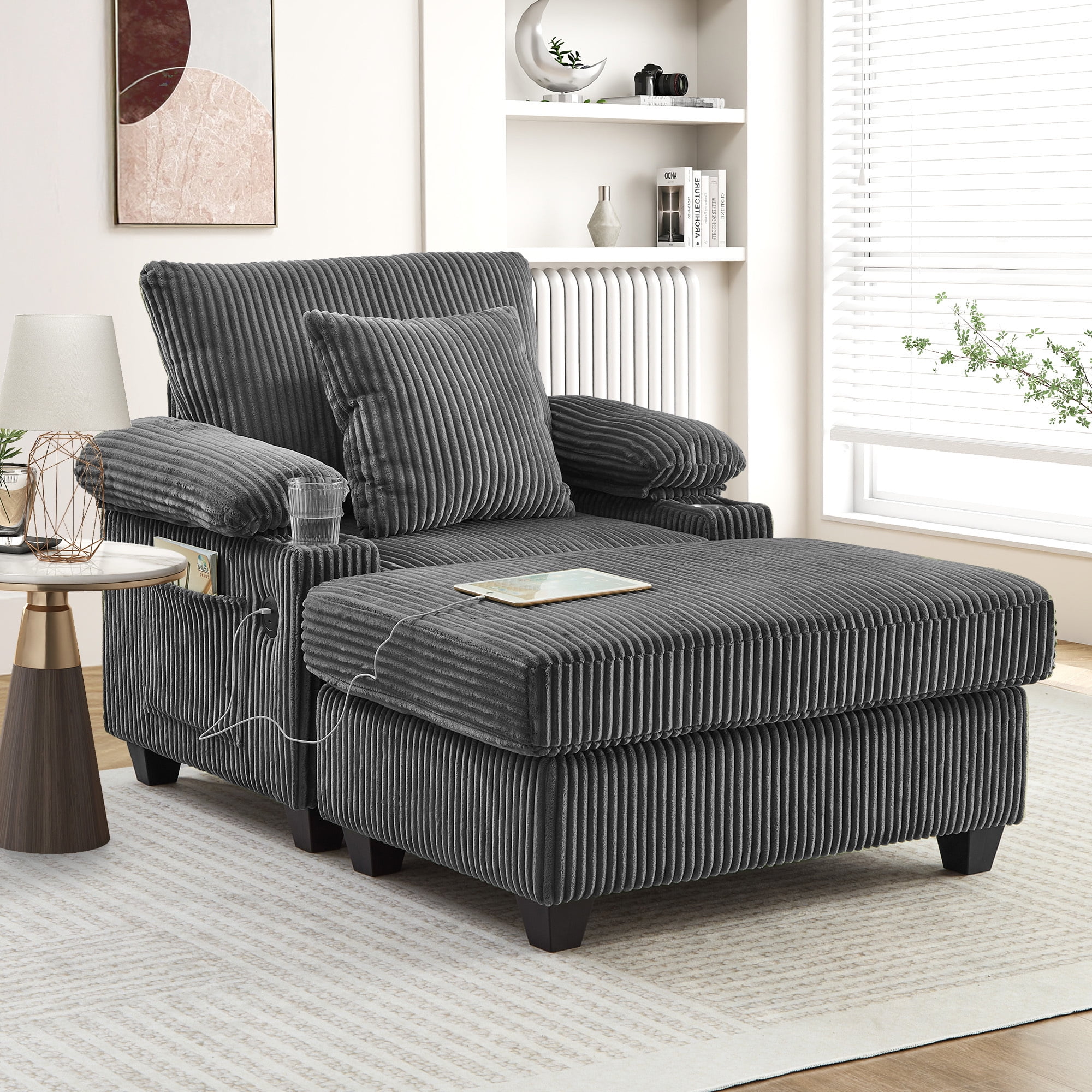 Muumblus Living Room Chair with Ottoman, 7-Speed Adjustable Backrest ...