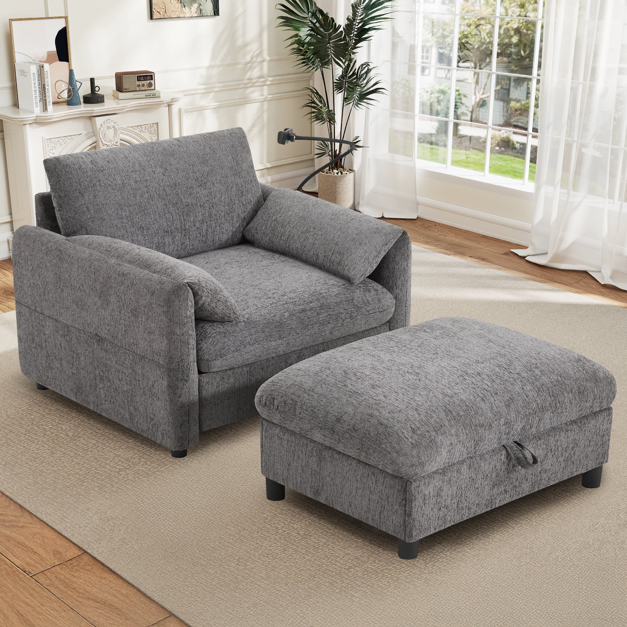 Muumblus Accent Chair with Storage Ottoman, Indoor Chaise Lounge ...