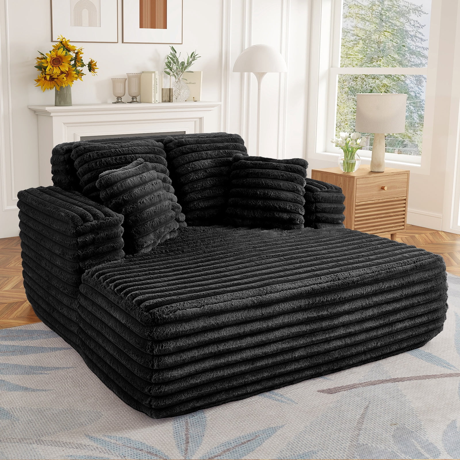 Muumblus Oversized Indoor Chaise Lounge Chair, Plush Corduroy Sofa Bed ...