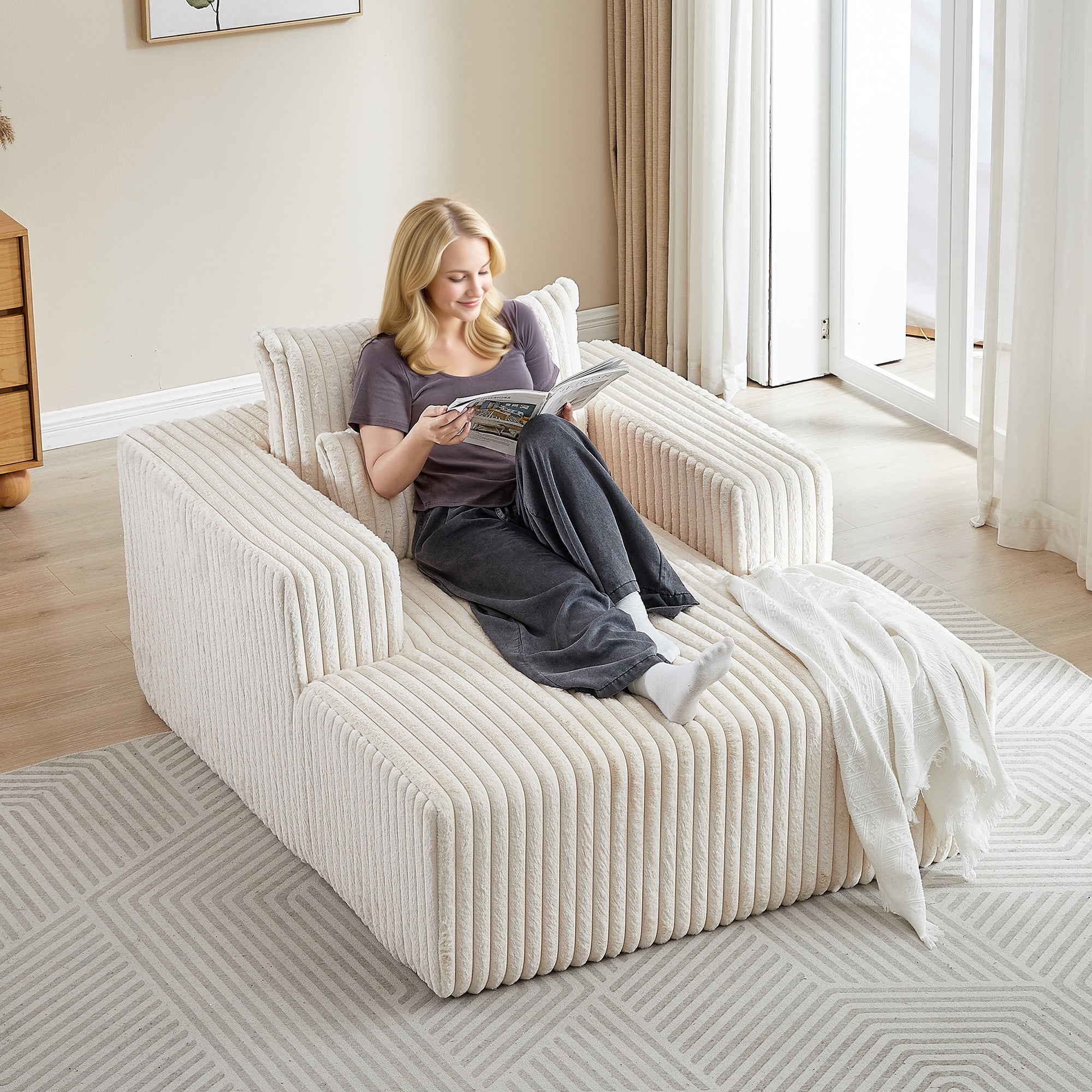 Muumblus Oversized Chaise Lounge Indoor, No Assembly Required, Plush ...