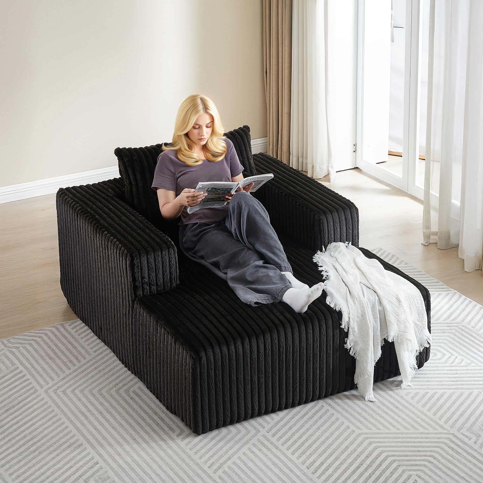 Muumblus Oversized Chaise Lounge Indoor, No Assembly Required, Plush ...