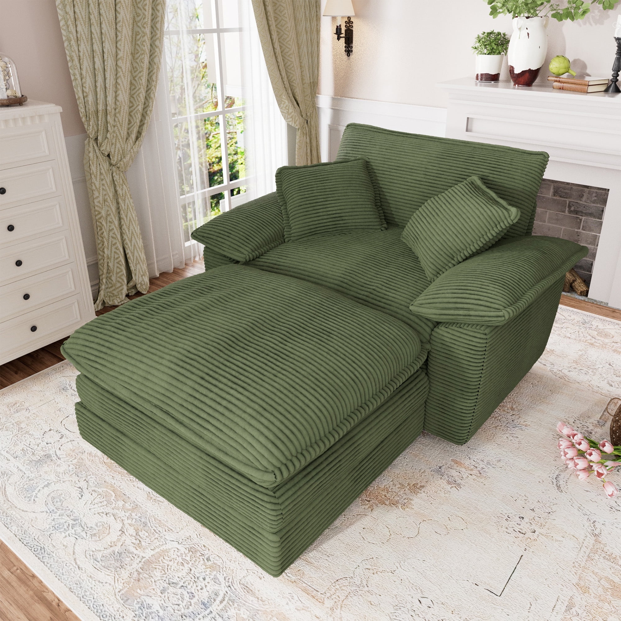 Muumblus Oversized Accent Chair with Ottoman, 48" Indoor Chaise Lounge ...