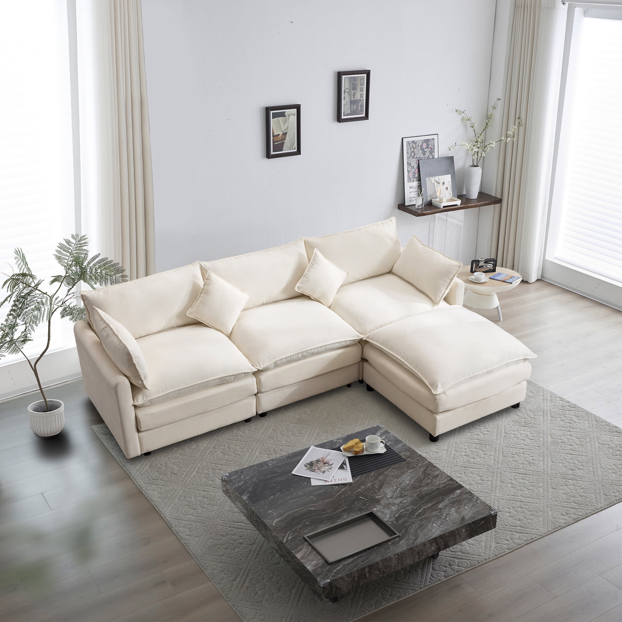 Muumblus Sectional Sofa Couch with Reversible Ottoman, L-Shaped Sofa ...