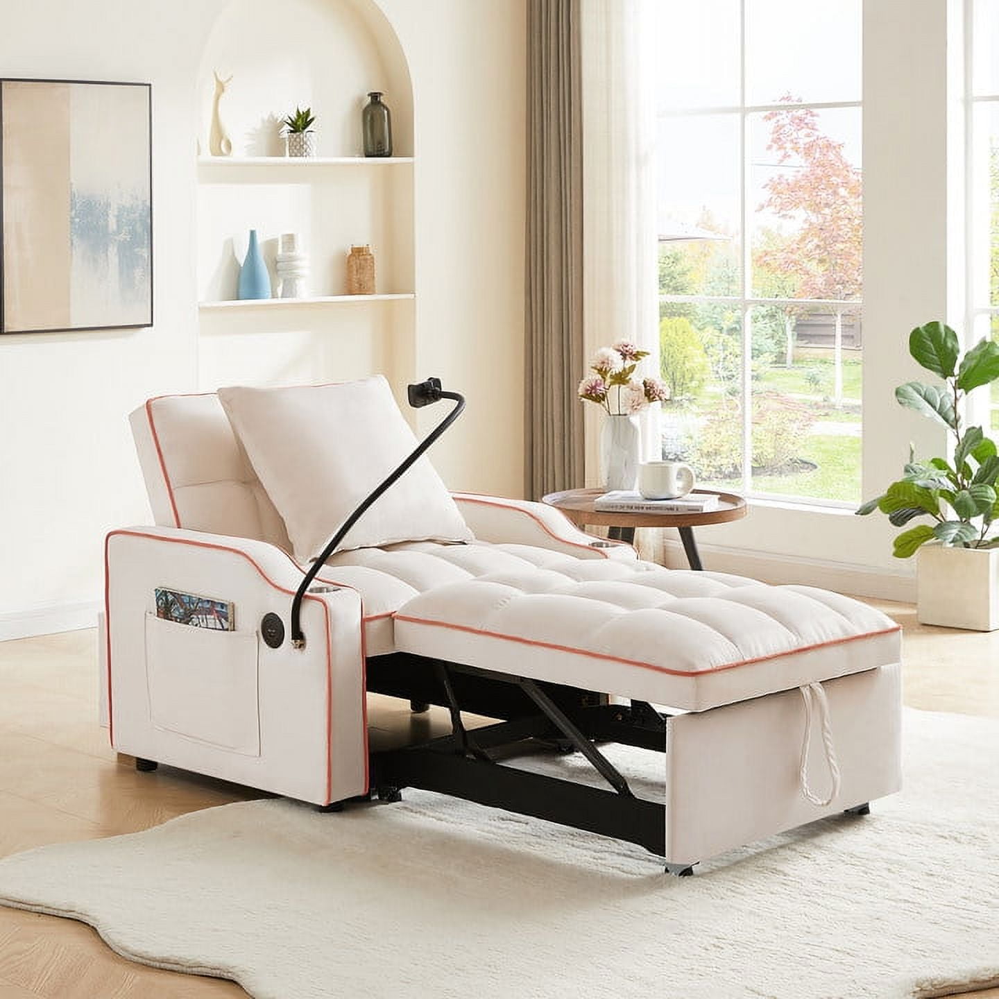 Muumblus Sleeper Sofa Chair Bed with Swivel Phone Stand, Cup Holders, 3 ...