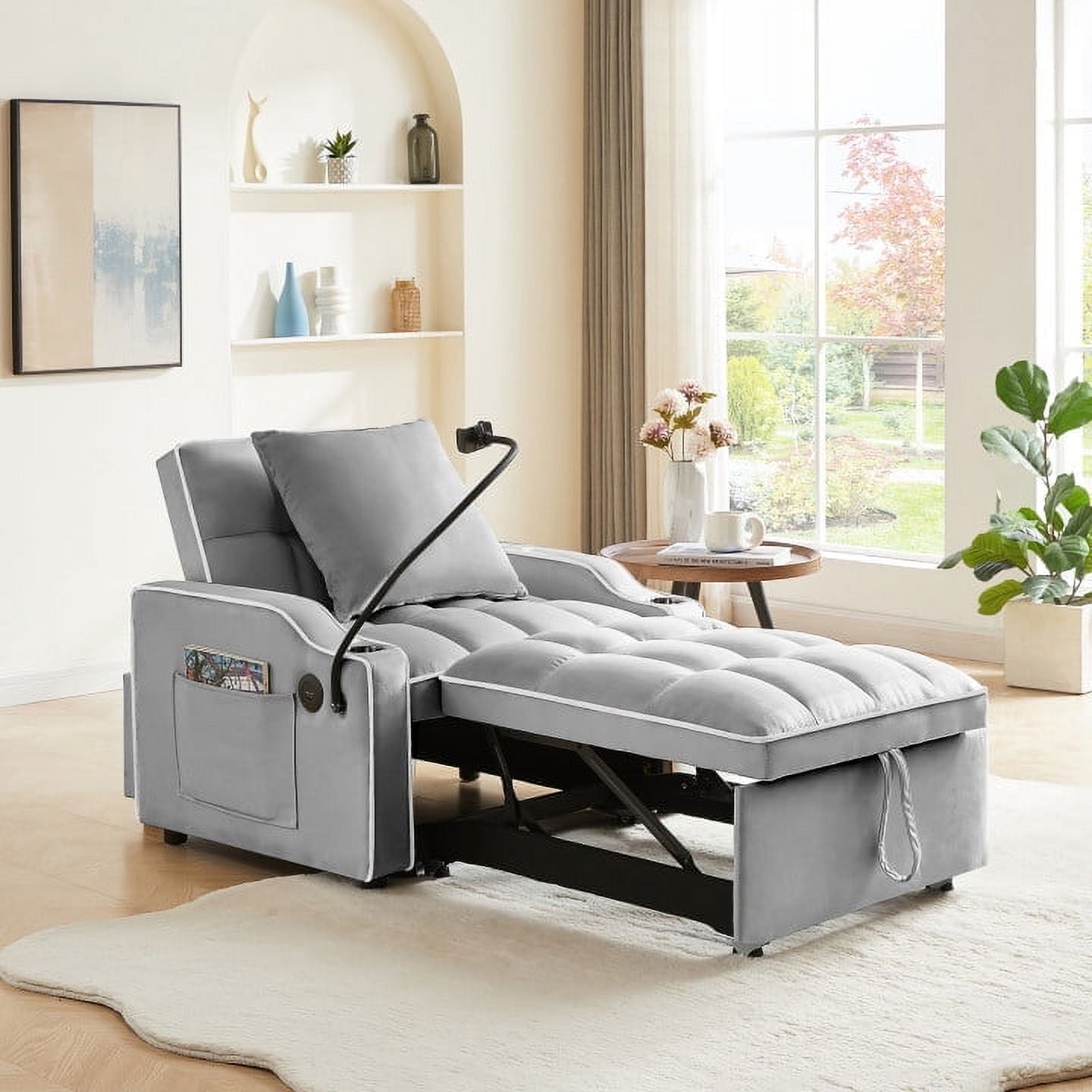 Muumblus Sleeper Sofa Chair Bed with Swivel Phone Stand, Cup Holders, 3 ...