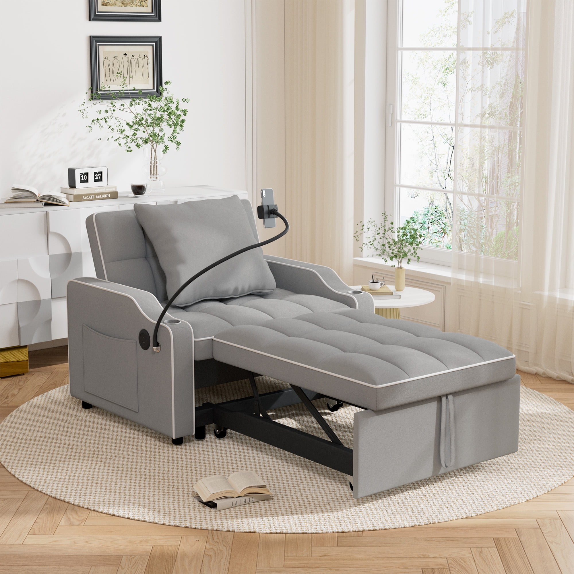 Muumblus 3-in-1 Convertible Sleeper Sofa Bed with Phone Stand, Cup ...