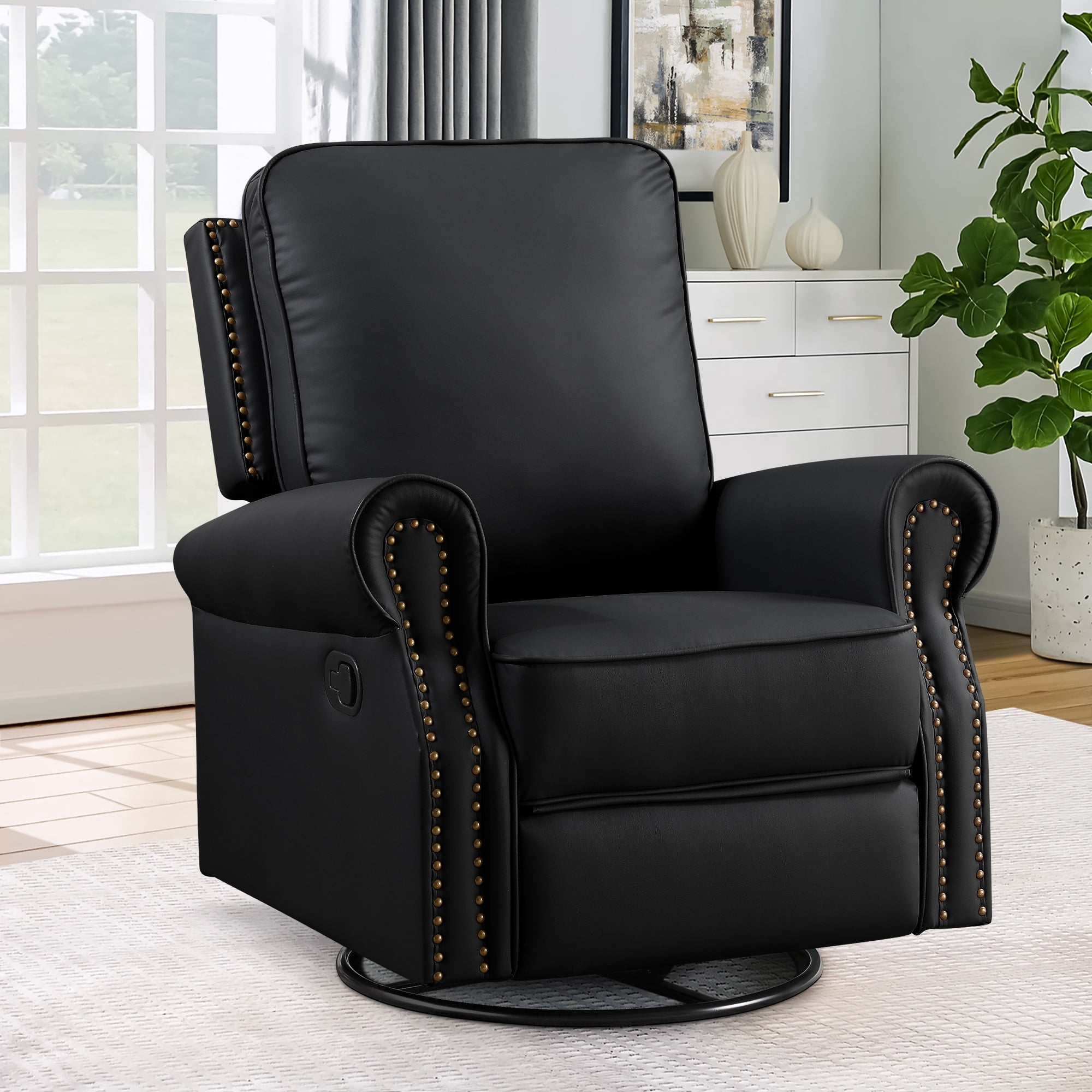 Muumblus Swivel Rocker Recliner for Adult, Faux Leather Upholstered ...