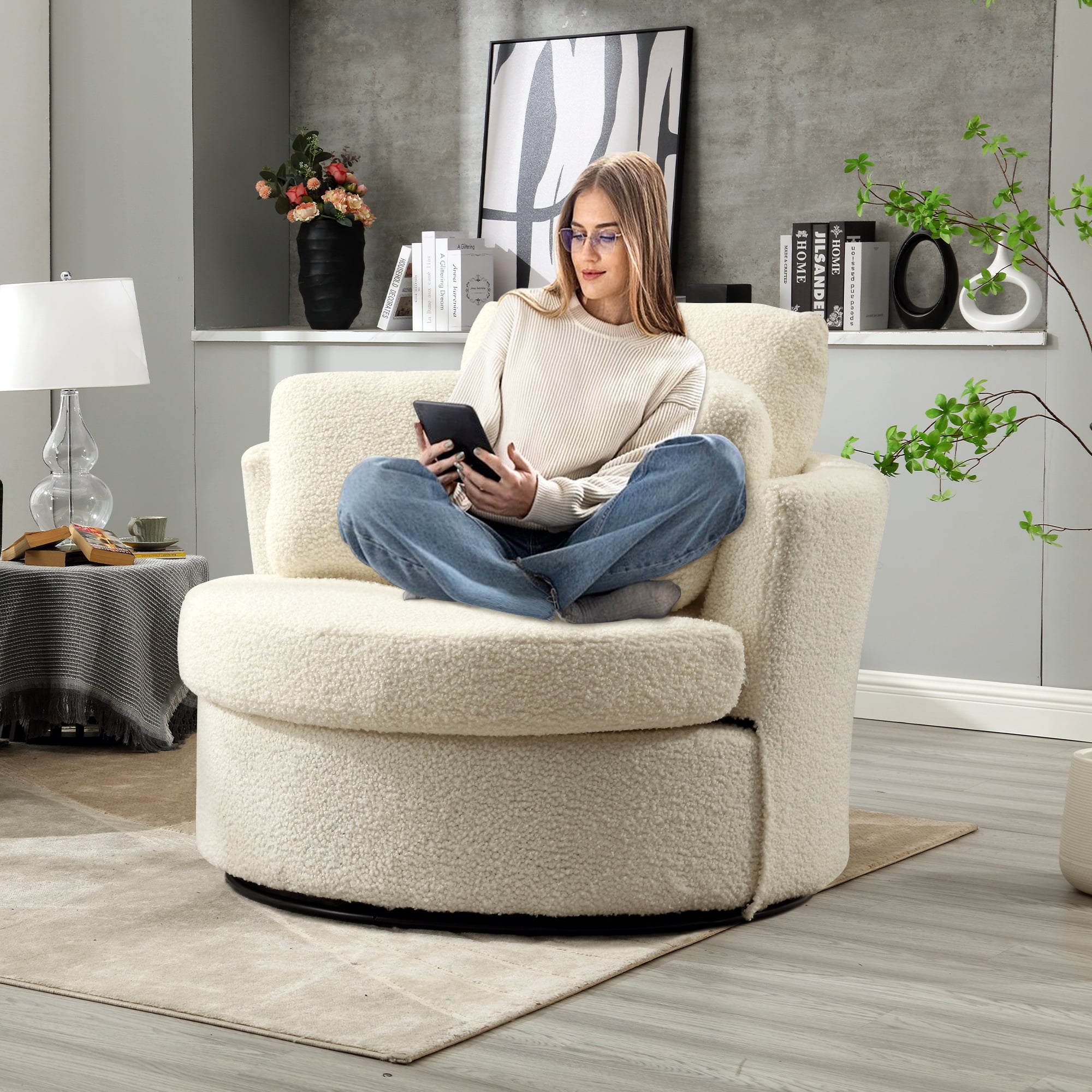 Muumblus Teddy Oversized Swivel Accent Chair Barrel Chair, 42.1" W ...