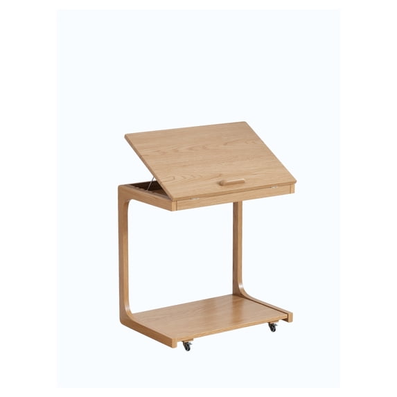 Muwuele C Shaped End Table with Wheels, Rolling Couch Side Table with ...