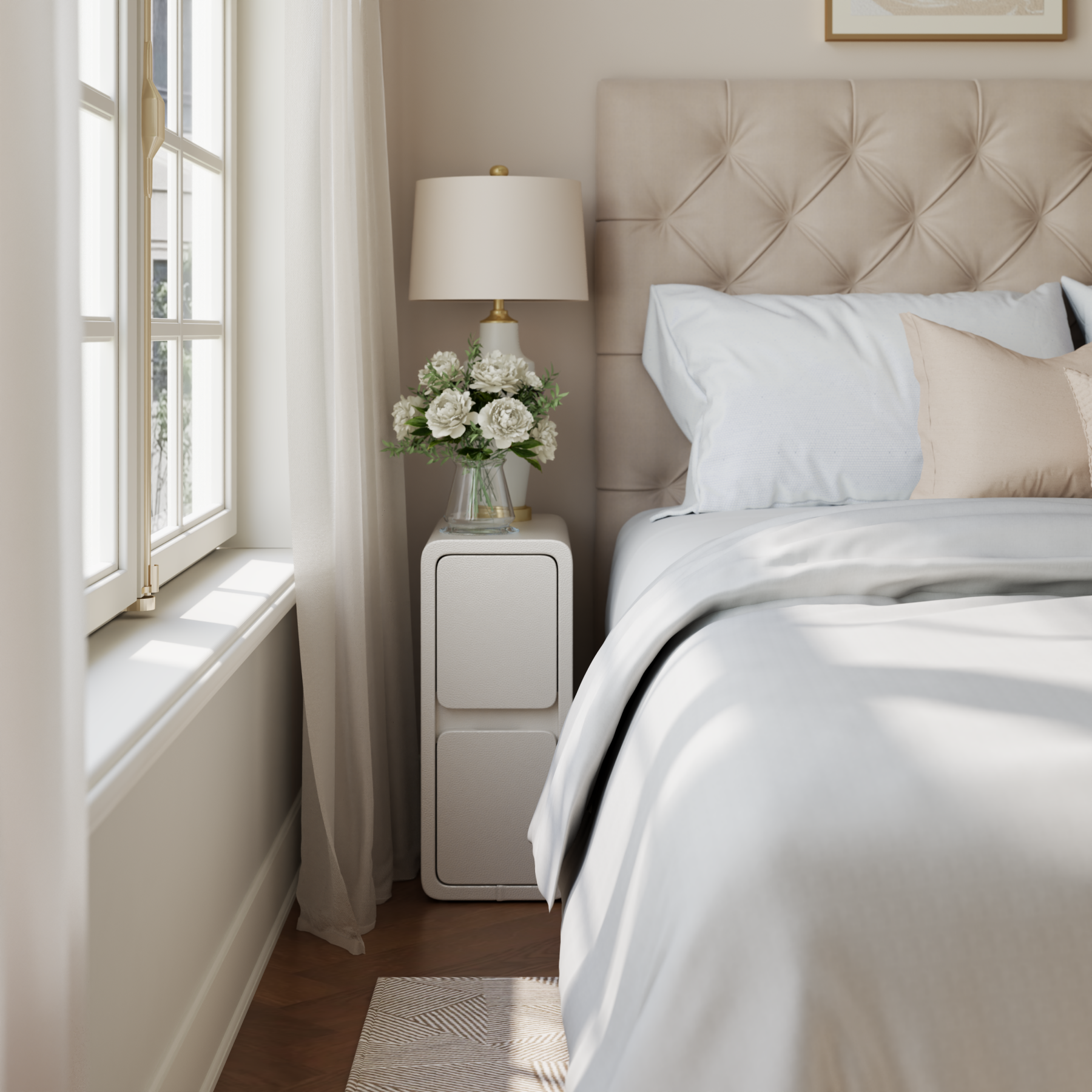 Muwuele Narrow Nightstand with Leather Surface, White Nightstand with 2 ...
