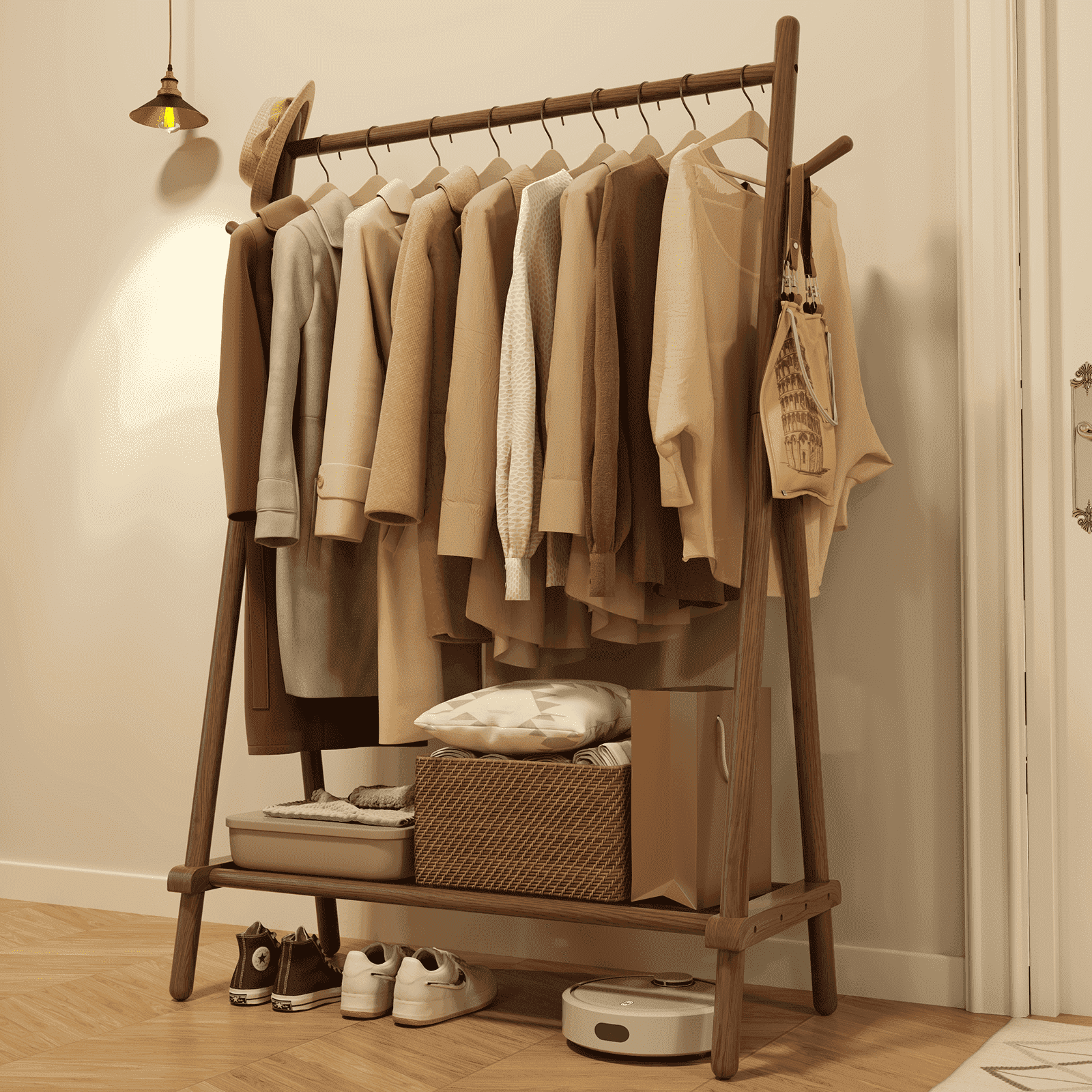 Muwuele Wood Clothing Rack for Hanging Clothes, Freestanding Garment ...